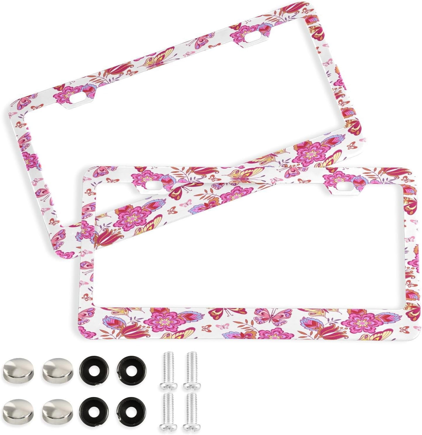 GZHJMY Spring Flower Butterfly License Plate Frames Set of 2, Universal ...