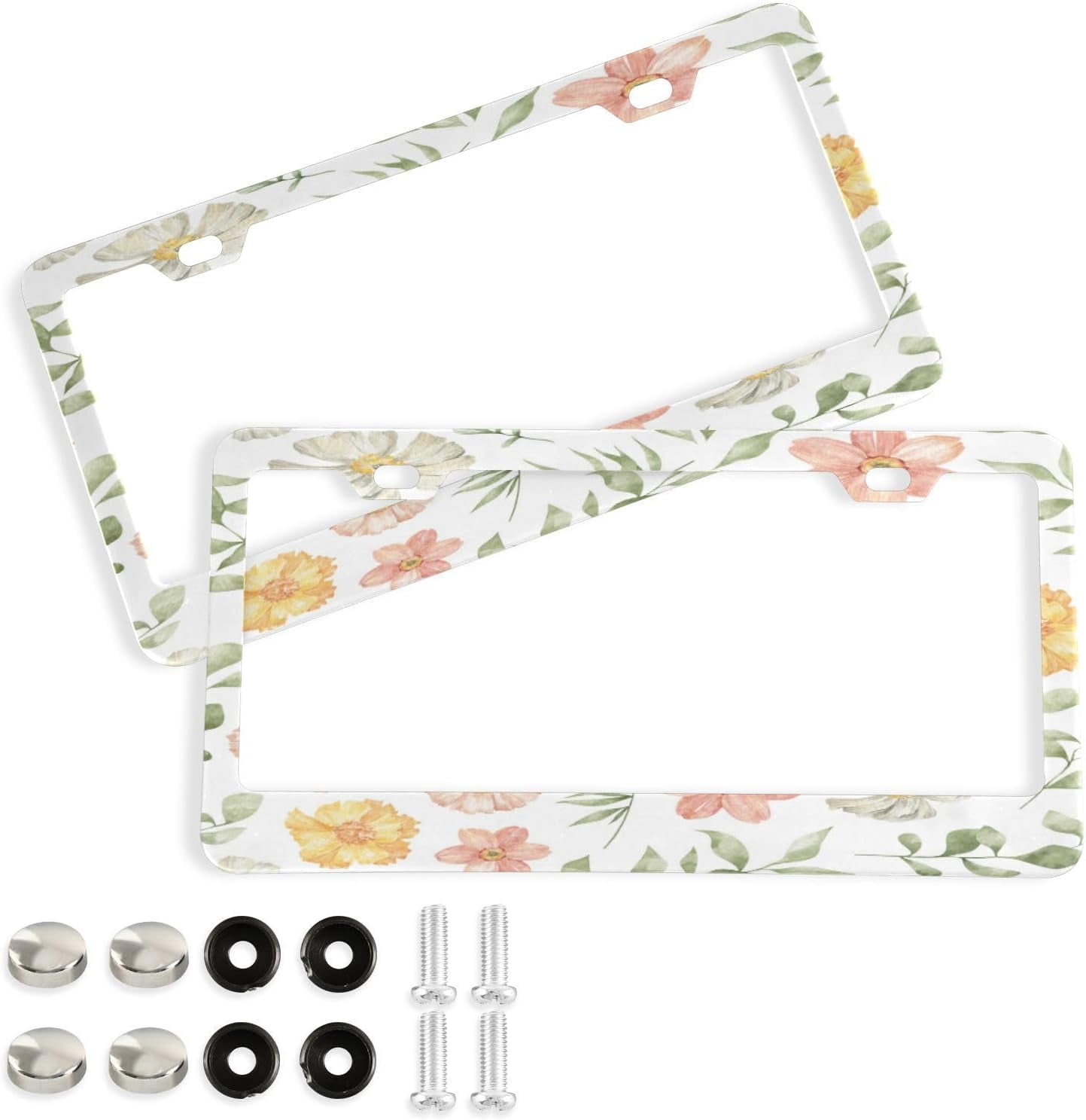 GZHJMY Spring Flowers License Plate Frame 2 Pack 2 Holes Car Aluminum ...