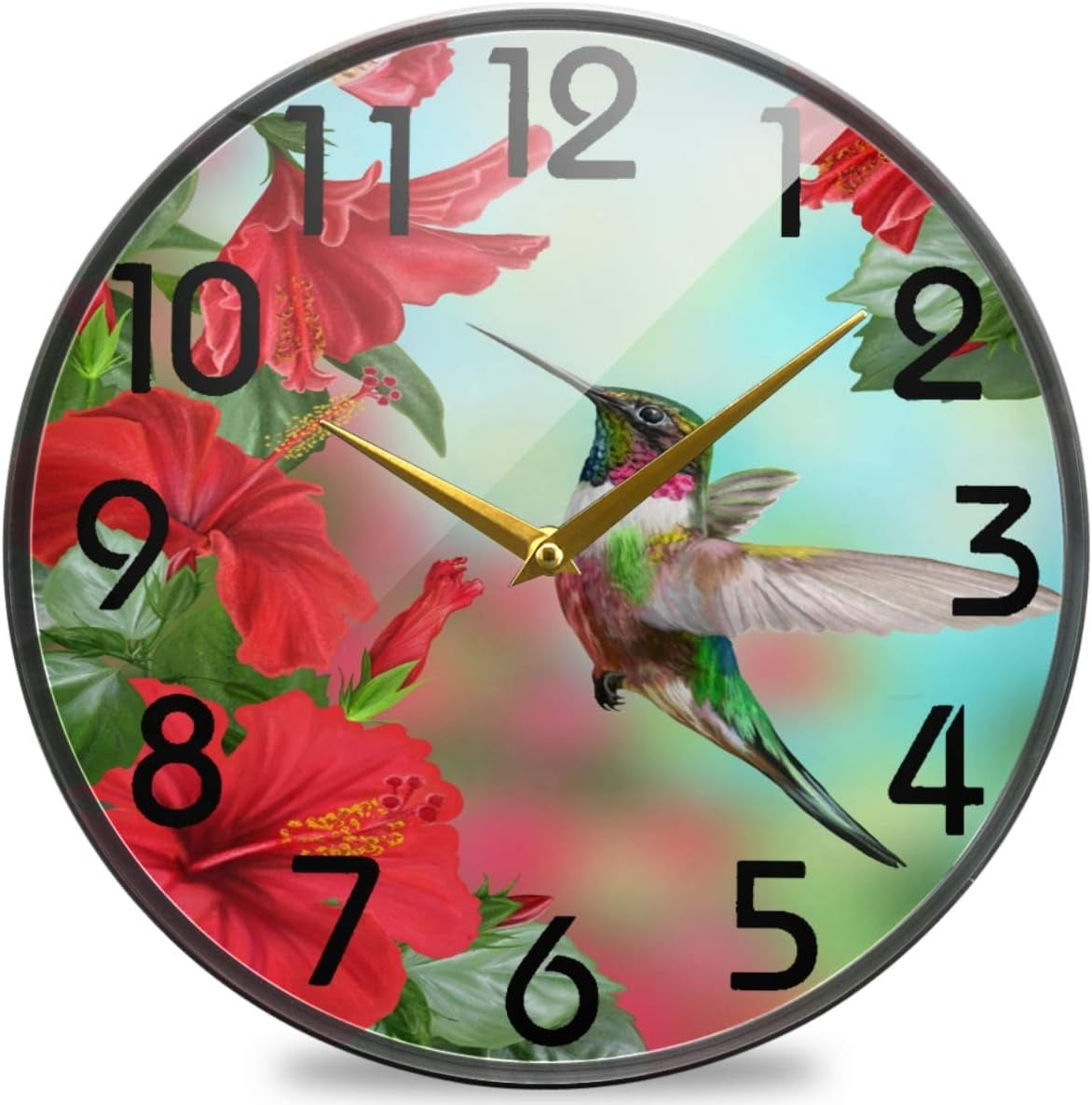 GZHJMY Spring Hummingbird Blossoming Hibiscus Flower Print Round Wall ...