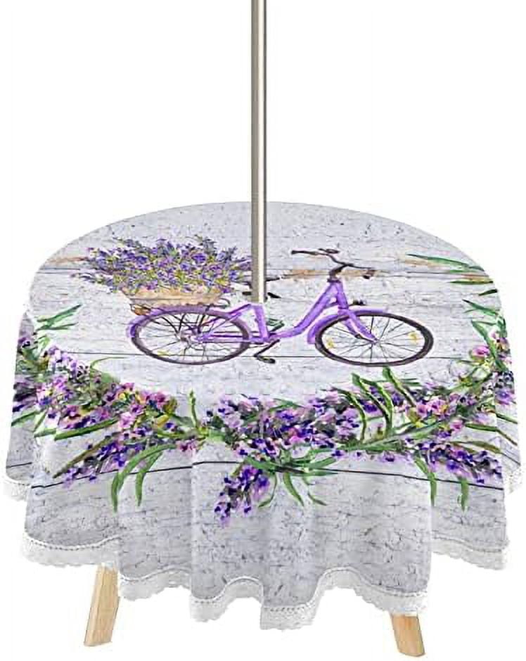 GZHJMY Spring Lavender Flowers Vintage Round Tablecloth with Umbrella ...