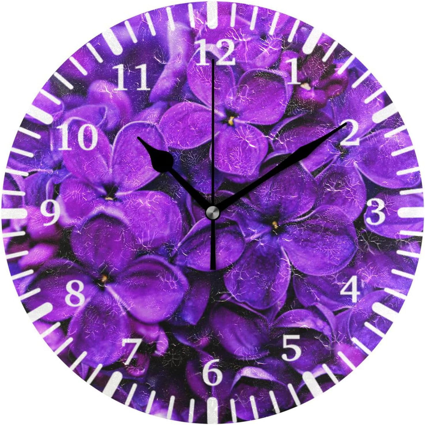 GZHJMY Spring Lilac Purple Floral Wall Clock,Silent Non Ticking 10 Inch ...