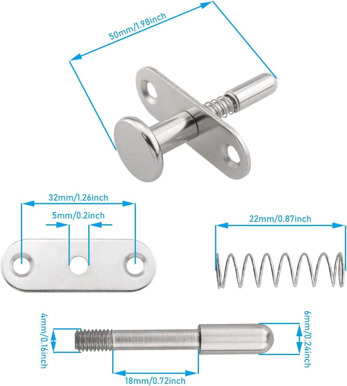 GZHJMY Spring-Loaded Plunger Latches 2 Pieces 50mm Steel Plunger ...