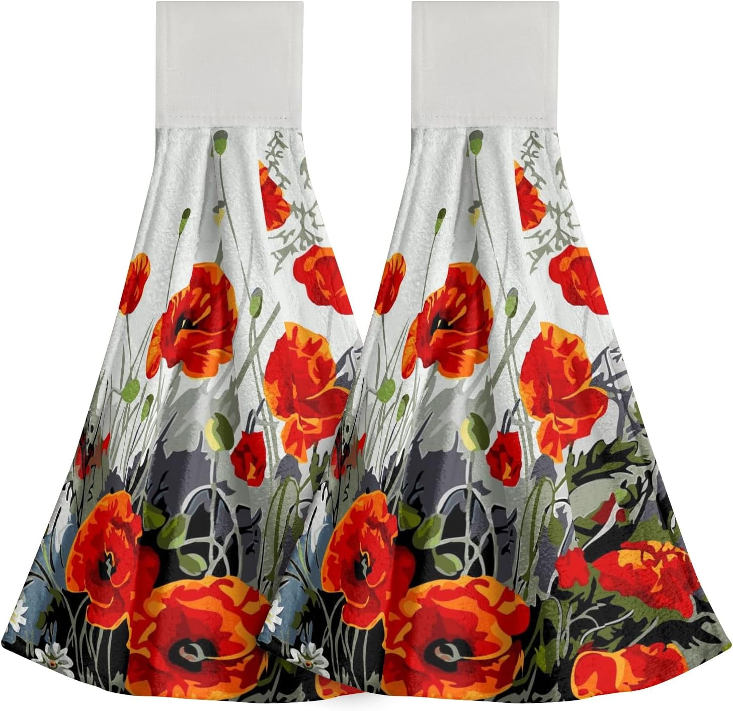GZHJMY Spring Poppy Hanging Kitchen Towels with Loop Set of 2 Red Black ...