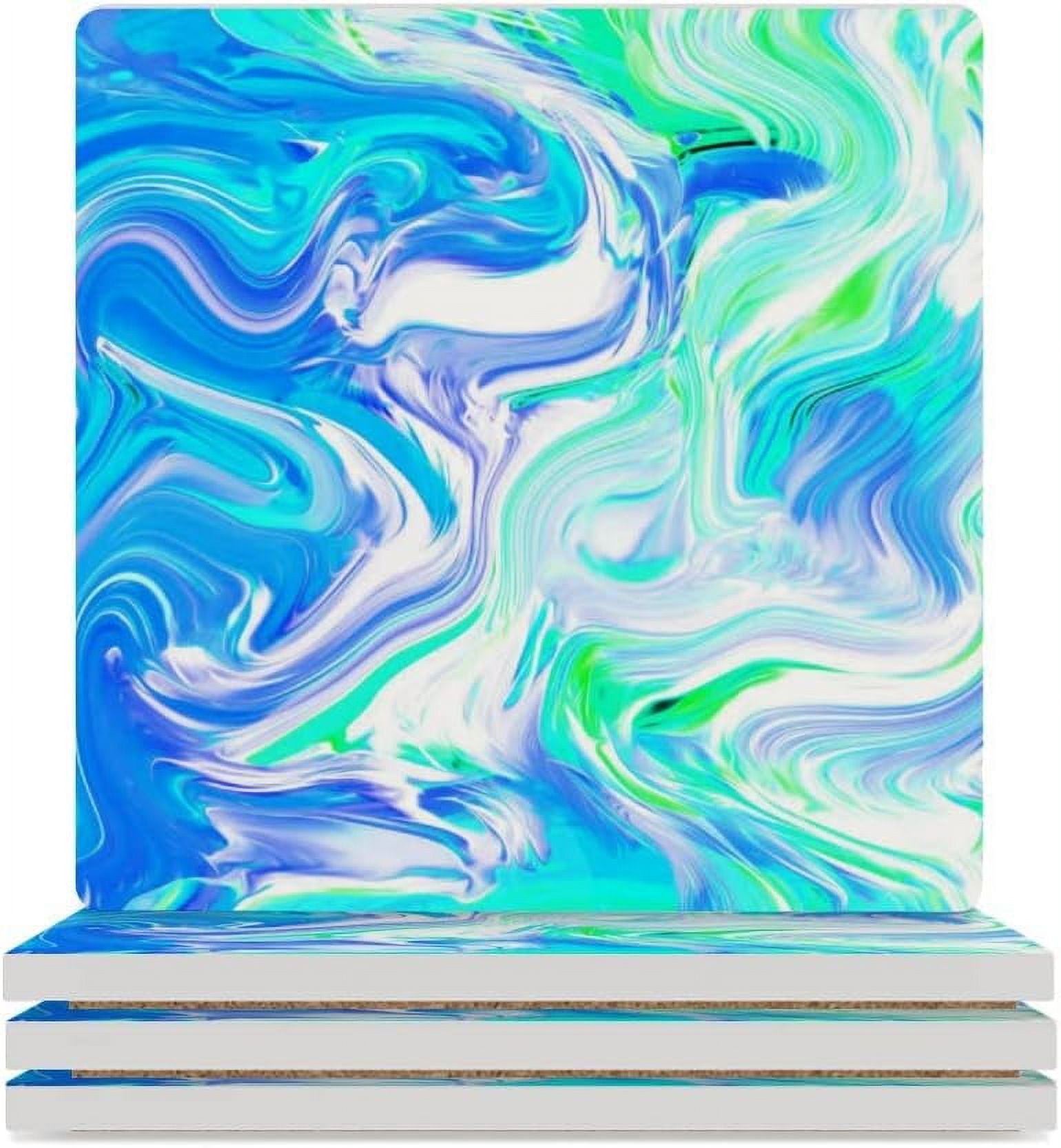GZHJMY Square Drink Coasters 2 Pcs Abstract Liquid Marbling Paint ...