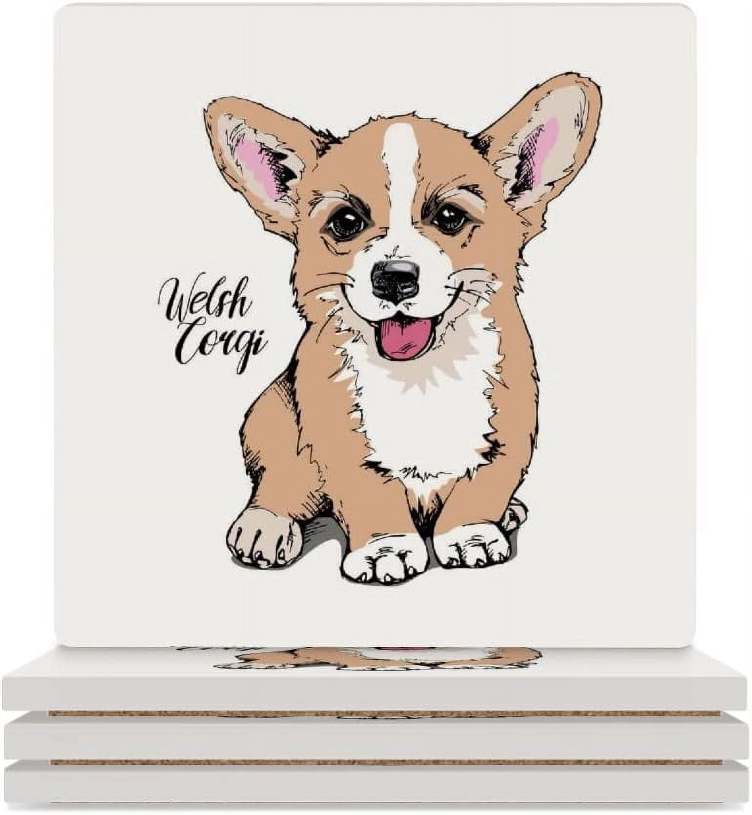 GZHJMY Square Drink Coasters 2 Pcs Cute Welsh Corgi Puppy Absorbent ...