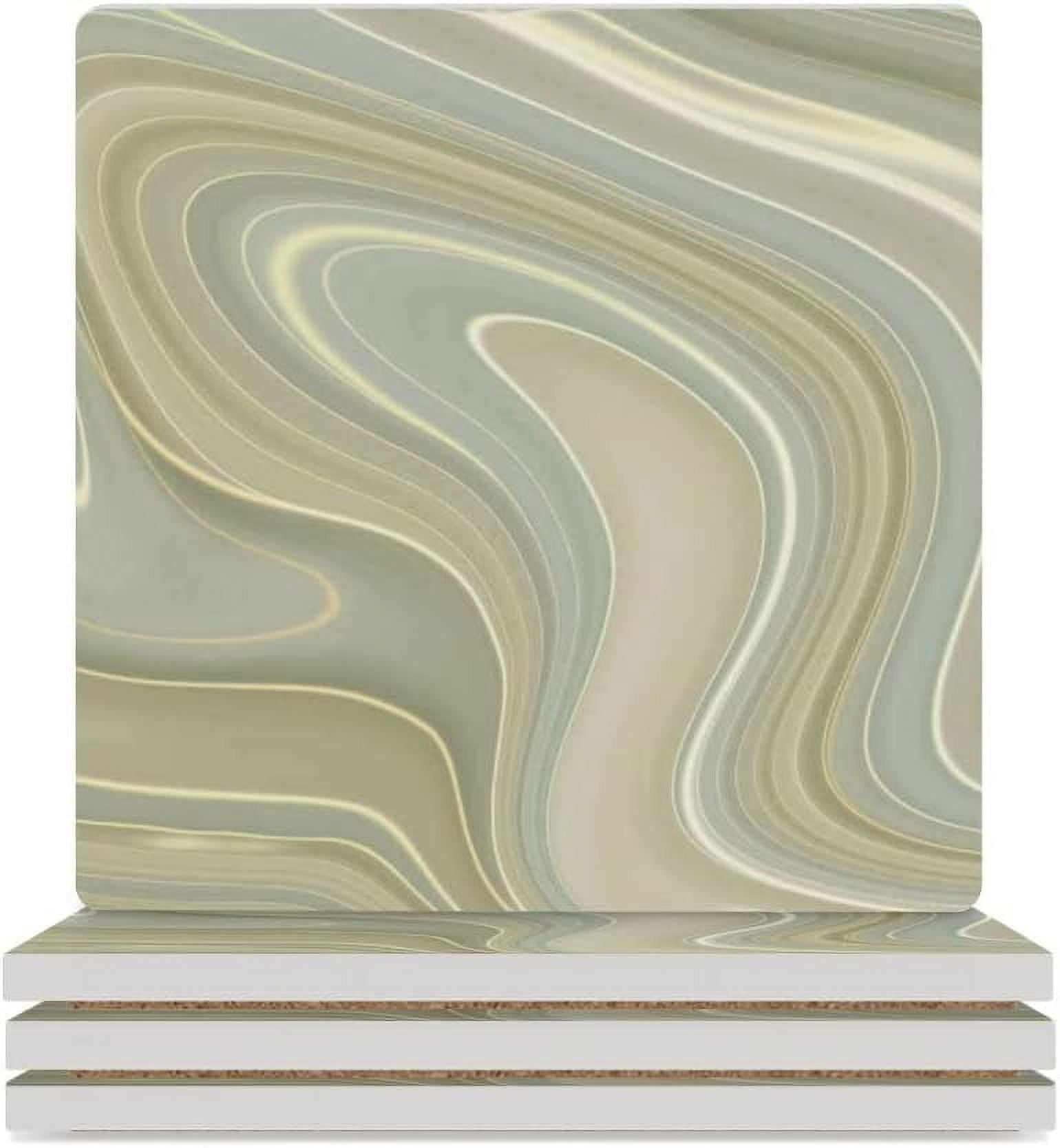 GZHJMY Square Drink Coasters 2 Pcs Liquid Marbling Paint Texture Absorbent Ceramic Coffee ...