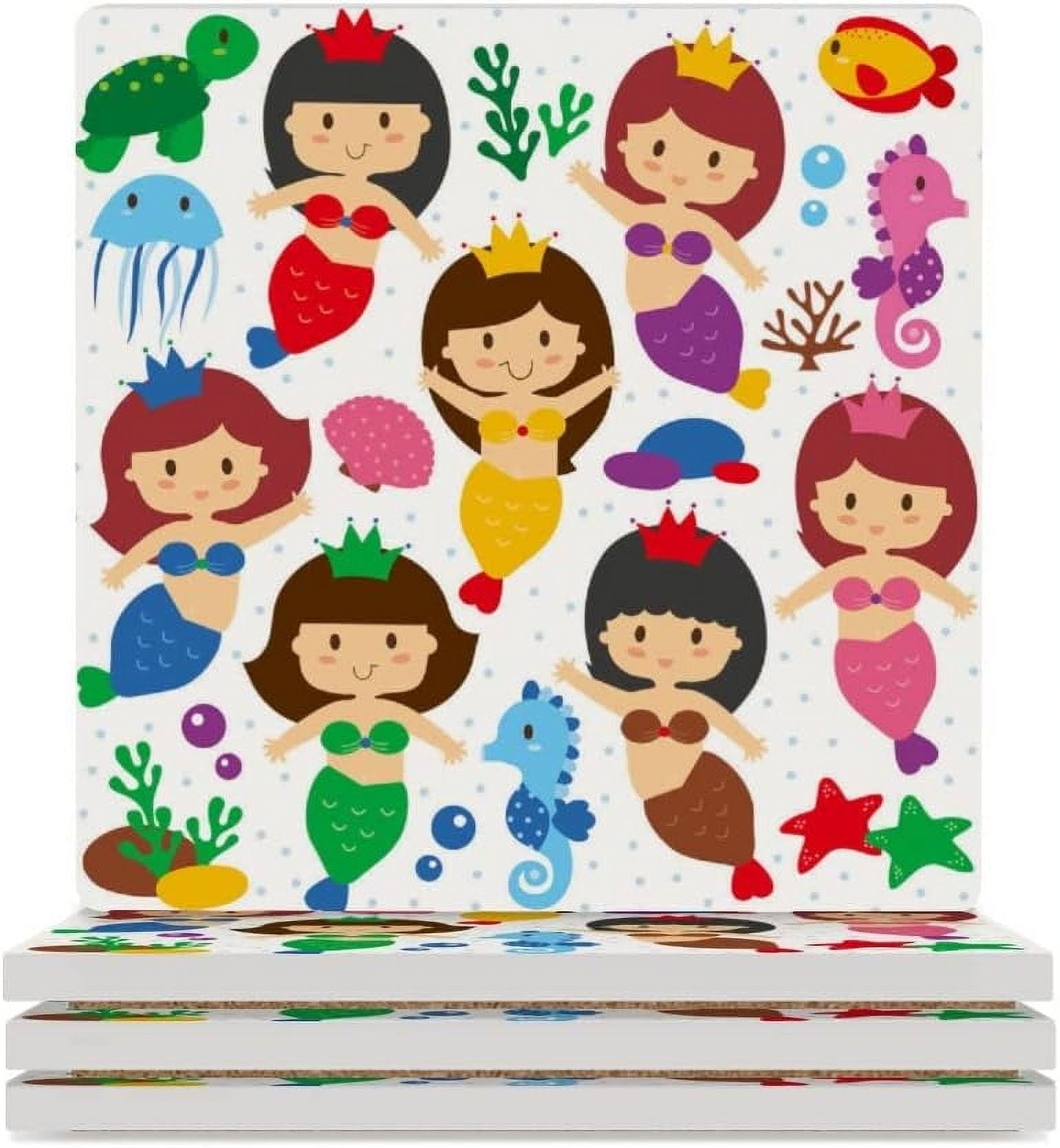 GZHJMY Square Drink Coasters 2 Pcs Mermaid and Sea Creatures Absorbent ...