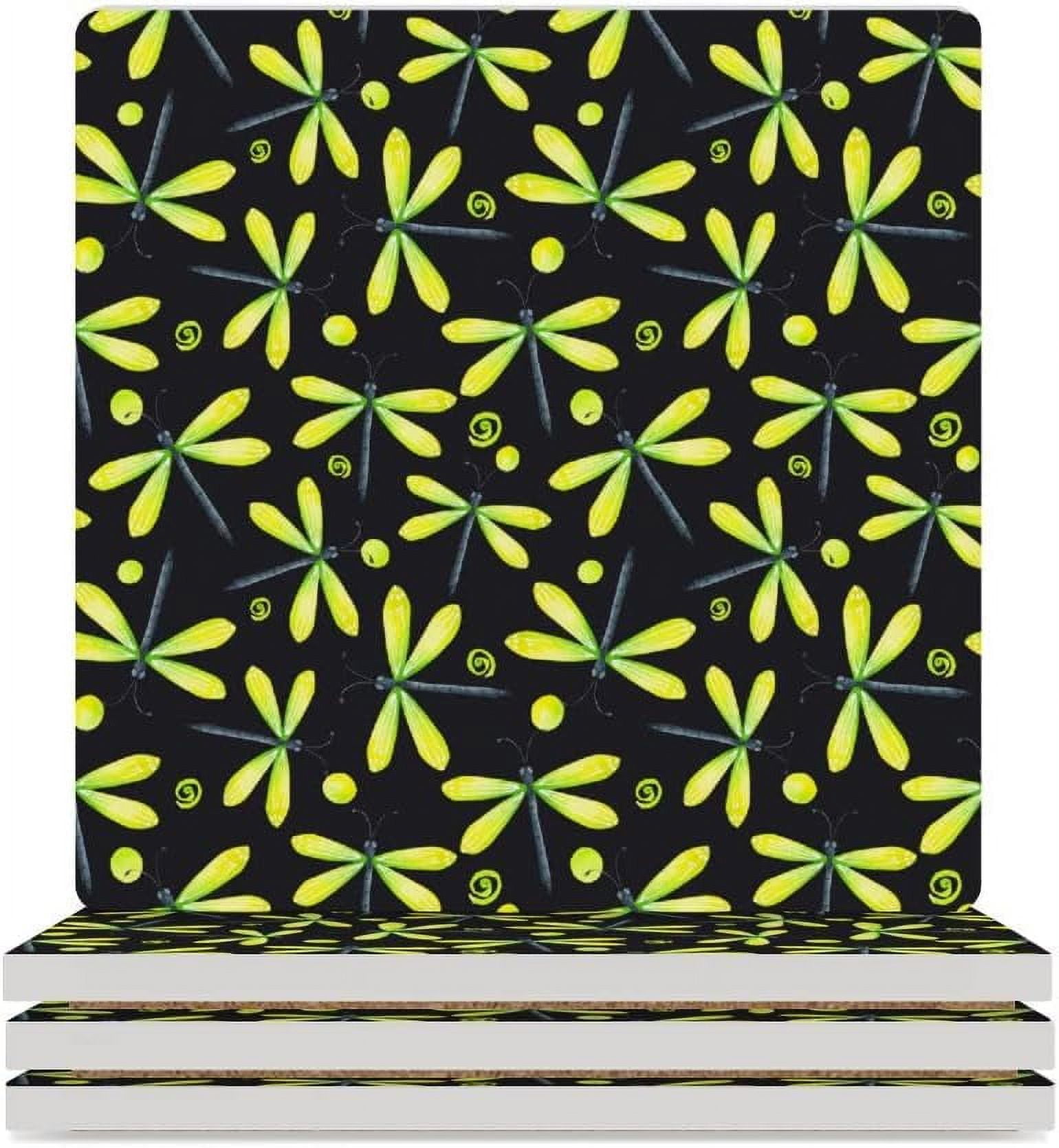 GZHJMY Square Drink Coasters 2 Pcs Watercolor Yellow and Green ...