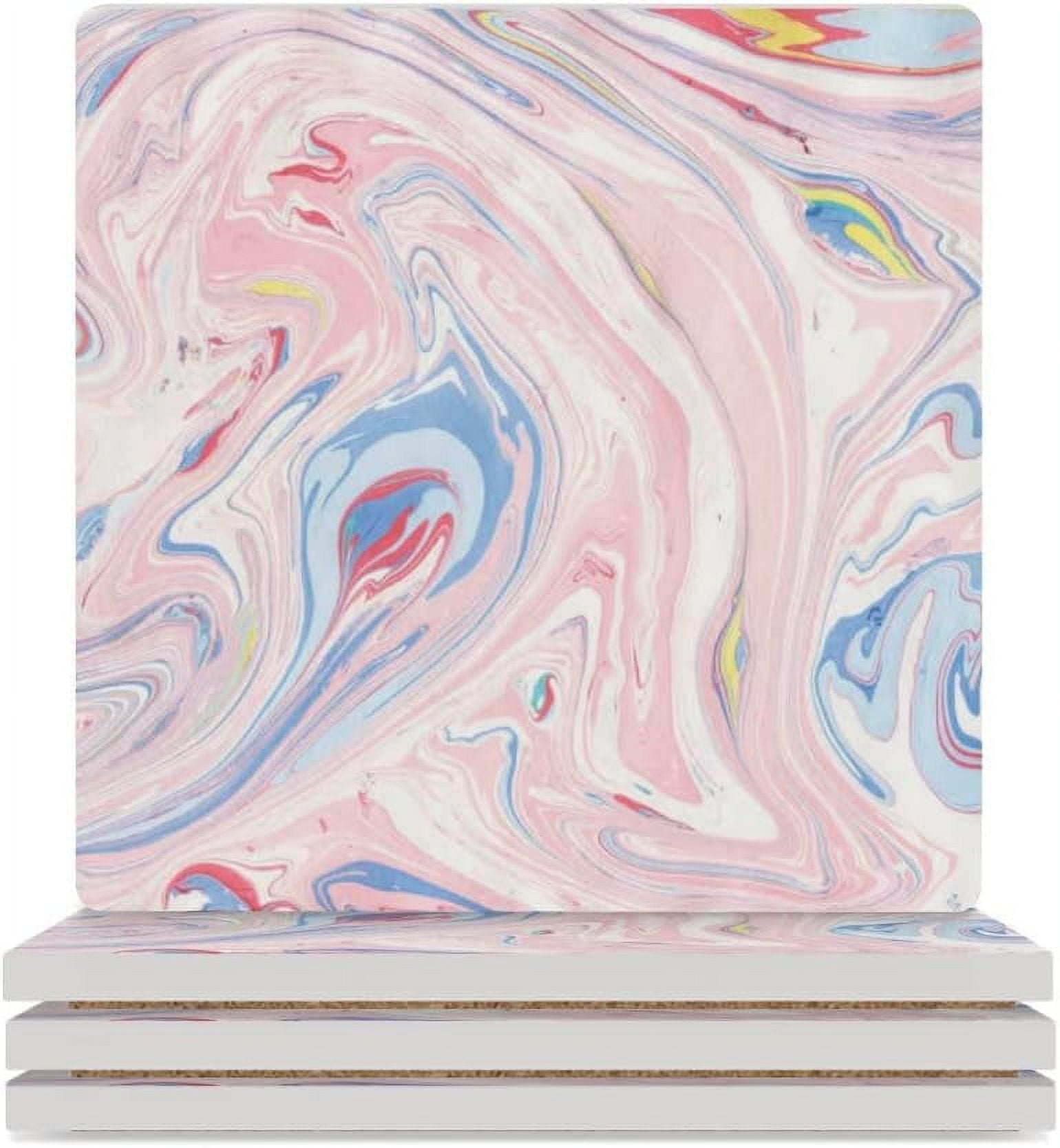 GZHJMY Square Drink Coasters, 4 Pcs Abstract Pink Blue Pastel Colors Absorbent Ceramic Coffee ...