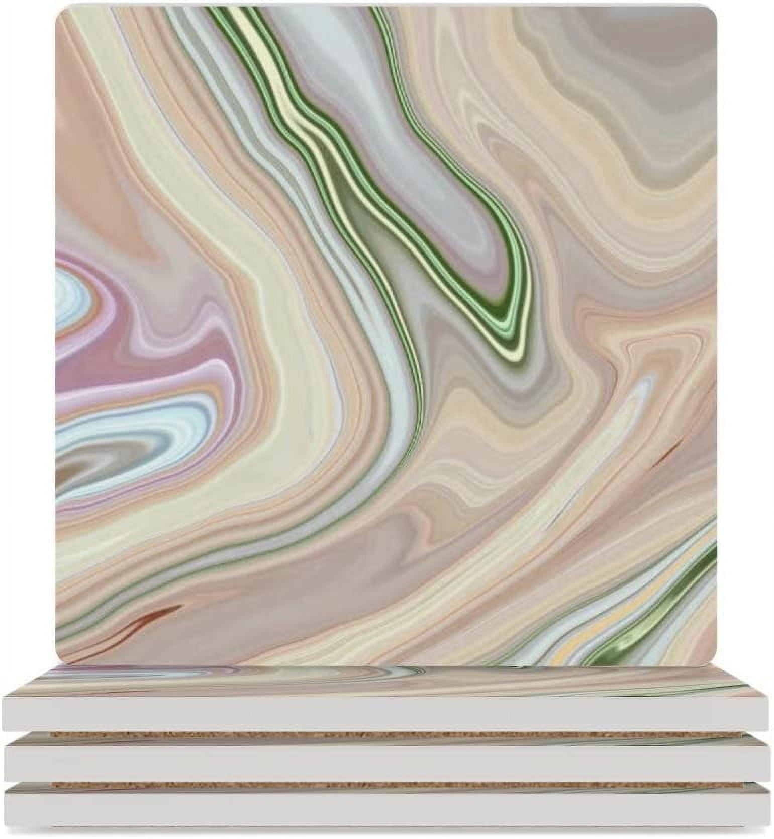 GZHJMY Square Drink Coasters, 4 Pcs Brown Marble Colorful Pastel ...