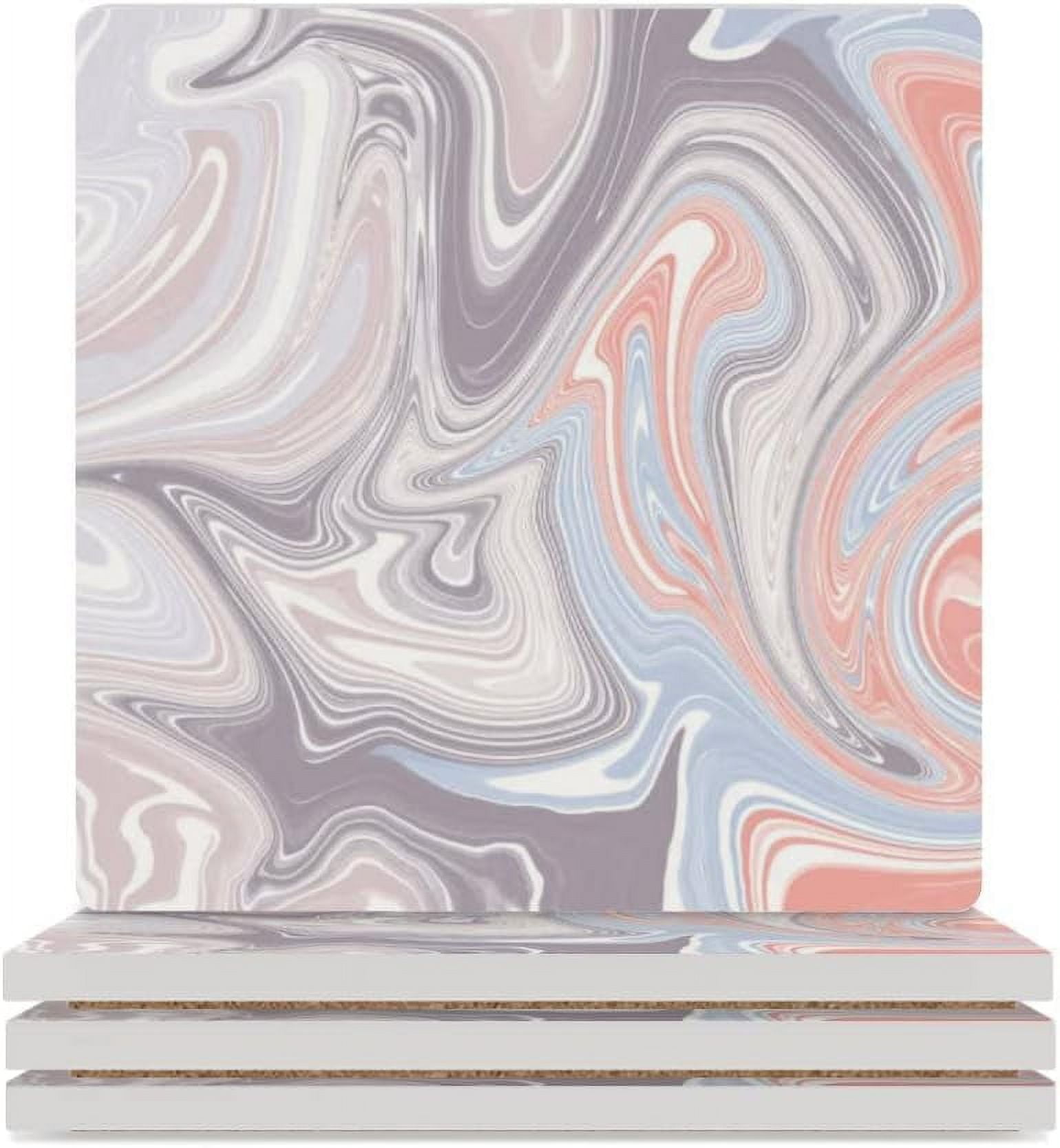 GZHJMY Square Drink Coasters, 4 Pcs Pink Blue Purple Marble Effect ...