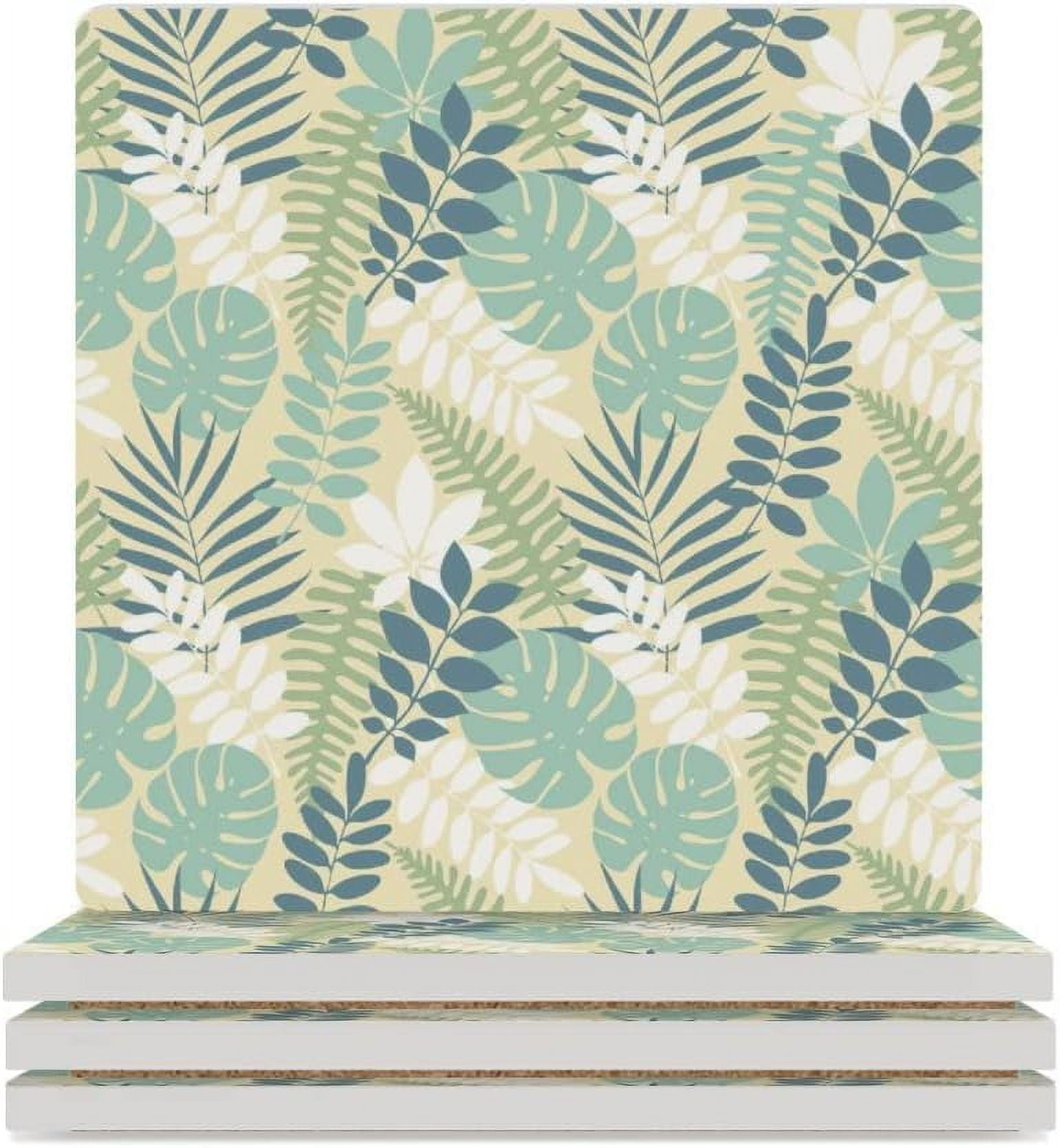 GZHJMY Square Drink Coasters, 4 Pcs Tropical Palm Leaves Jungle Leaves ...