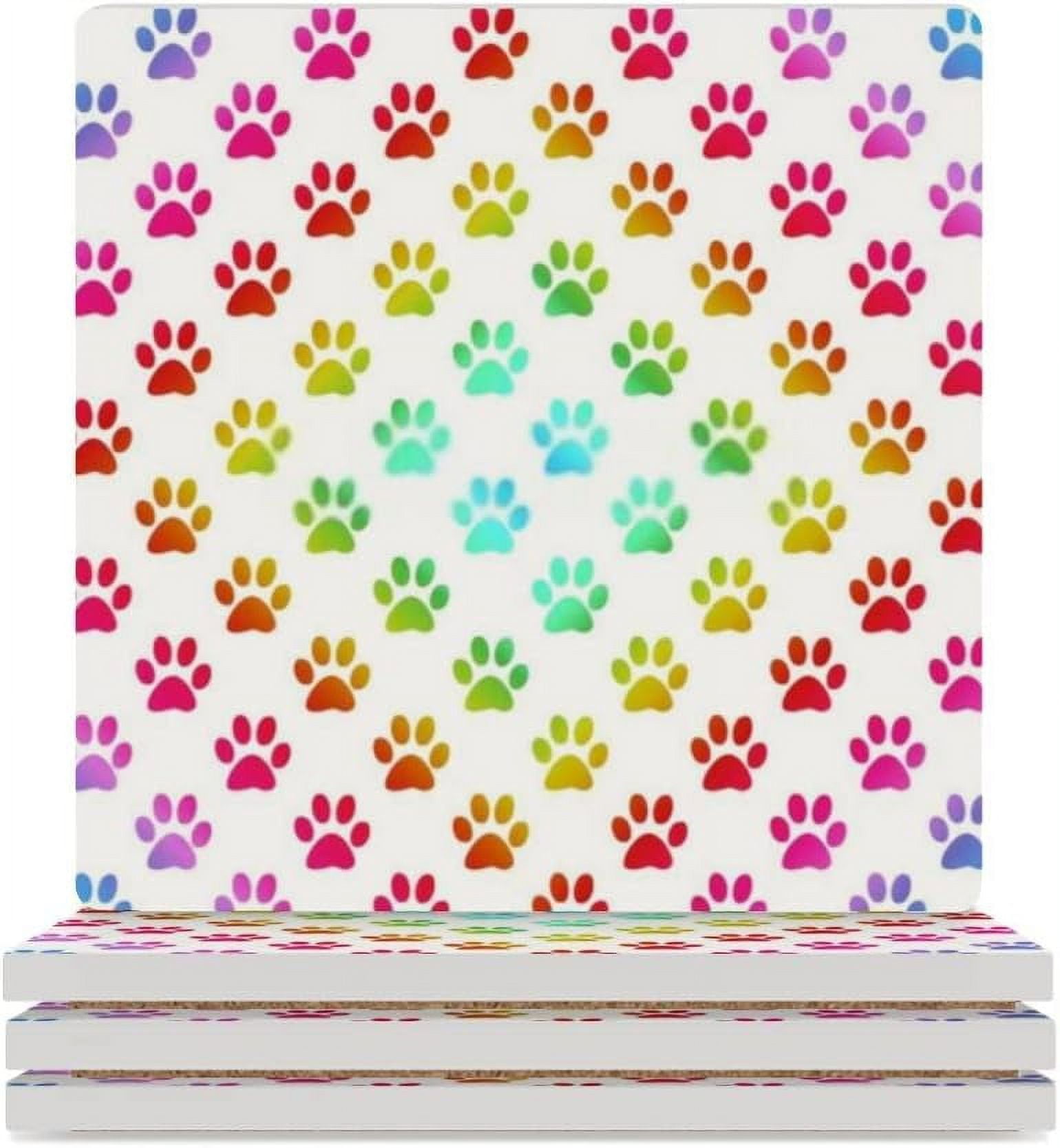 GZHJMY Square Drink Coasters, 6 Pcs Paw Prints in Gradient Colors ...
