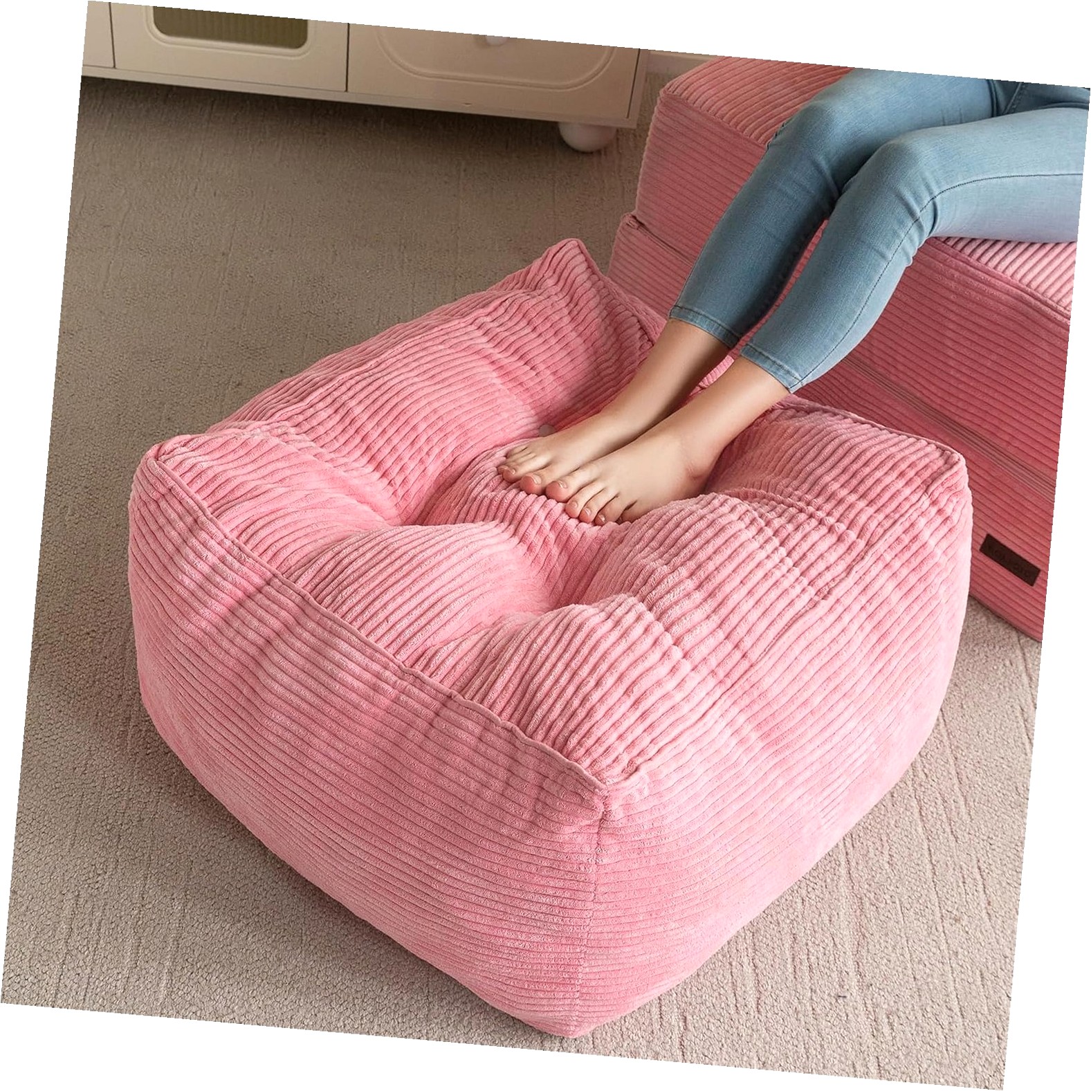 GZHJMY Square Stuffed Pouf Ottoman, Corduroy Poufs with Chunky Filling ...