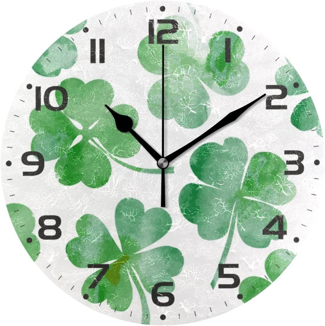 GZHJMY St. Patrick S Day Clover Wall Clock, 10" Silent Non Ticking ...
