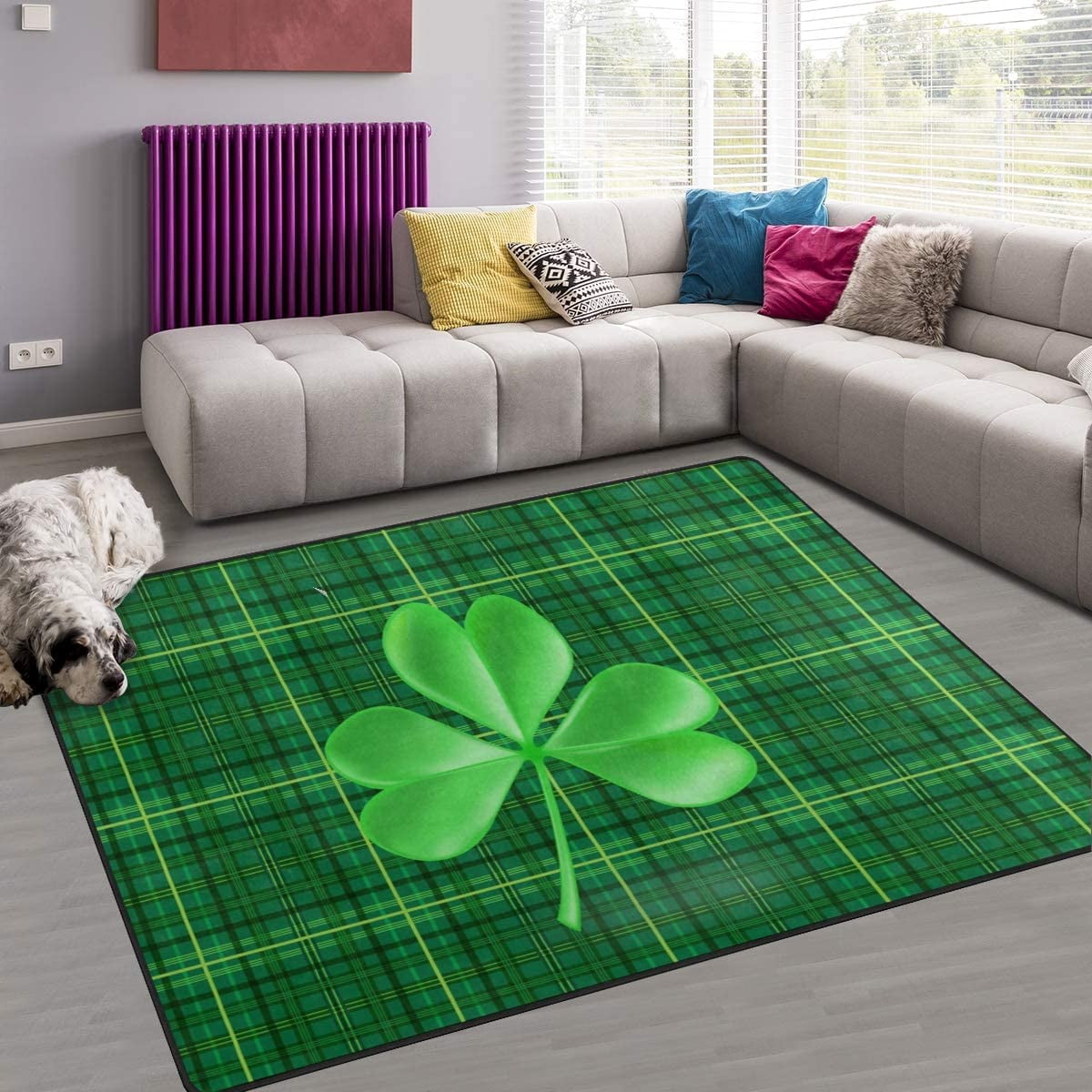 GZHJMY St. Patrick's Day Clover Non Slip Area Rug for Living Dinning ...