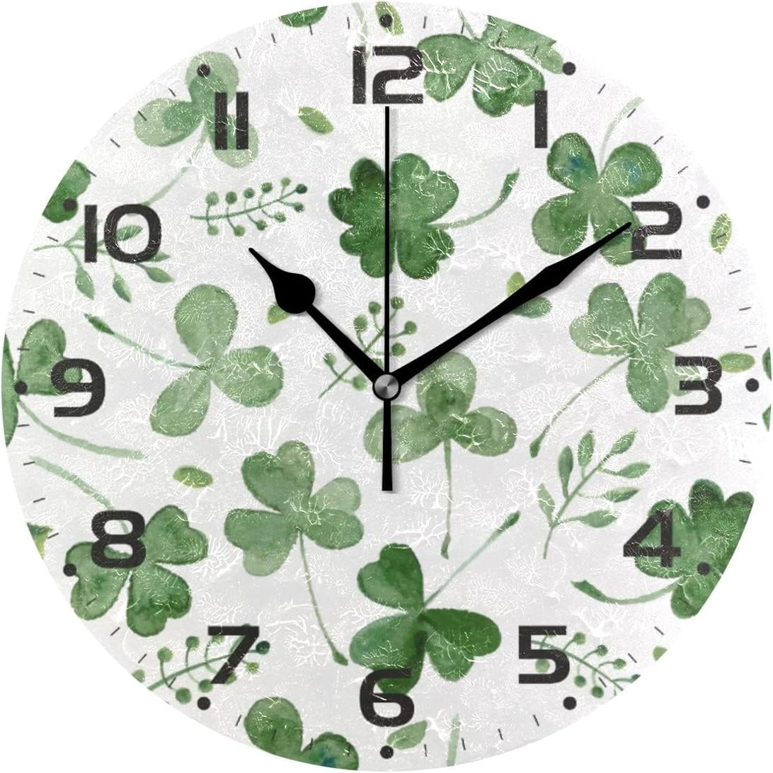 GZHJMY St. Patrick's Day Clover Wall Clock, 10" Silent Non Ticking ...