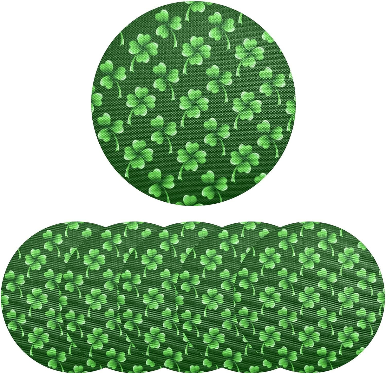 GZHJMY St. Patrick's Day Round Braided Placemats Set of 6 Watercolor Clover Round PVC Woven ...