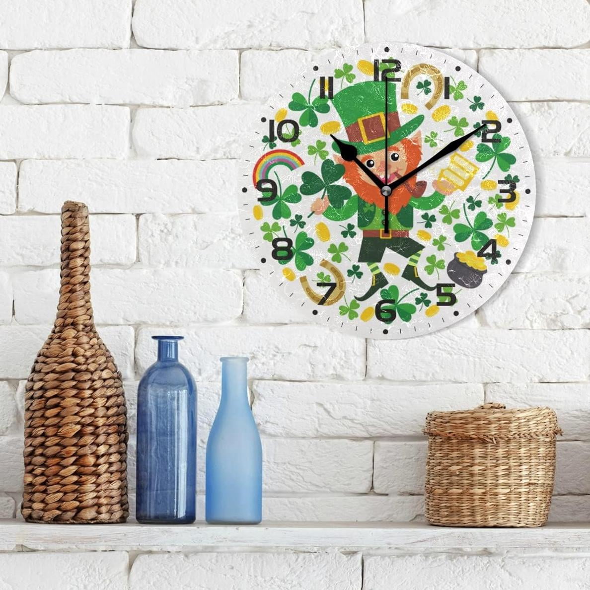 GZHJMY St. Patrick's Day Shamrock Wall Clock, 10" Silent Non Ticking ...