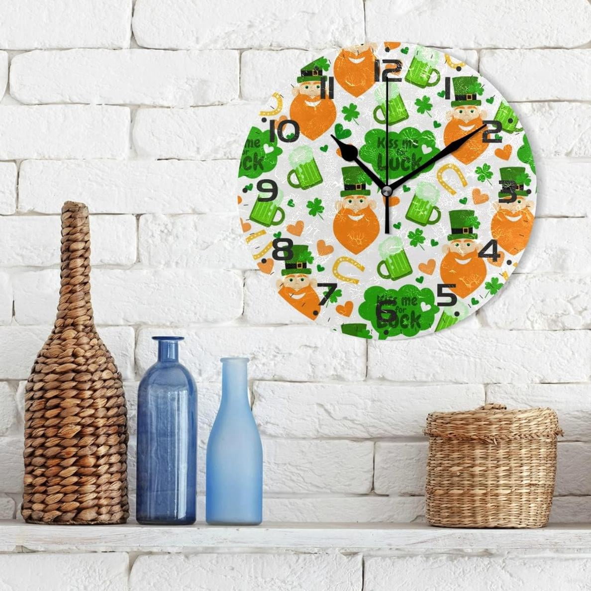 GZHJMY St. Patrick's Day Wall Clock, 10" Silent Non Ticking Round Clock ...