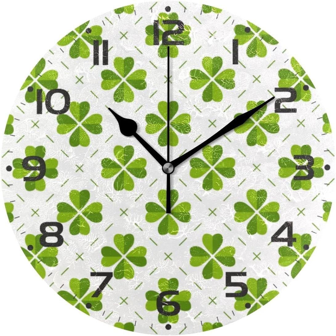 GZHJMY St. Patricks Day Clover Wall Clock, 10" Silent Non Ticking Round ...
