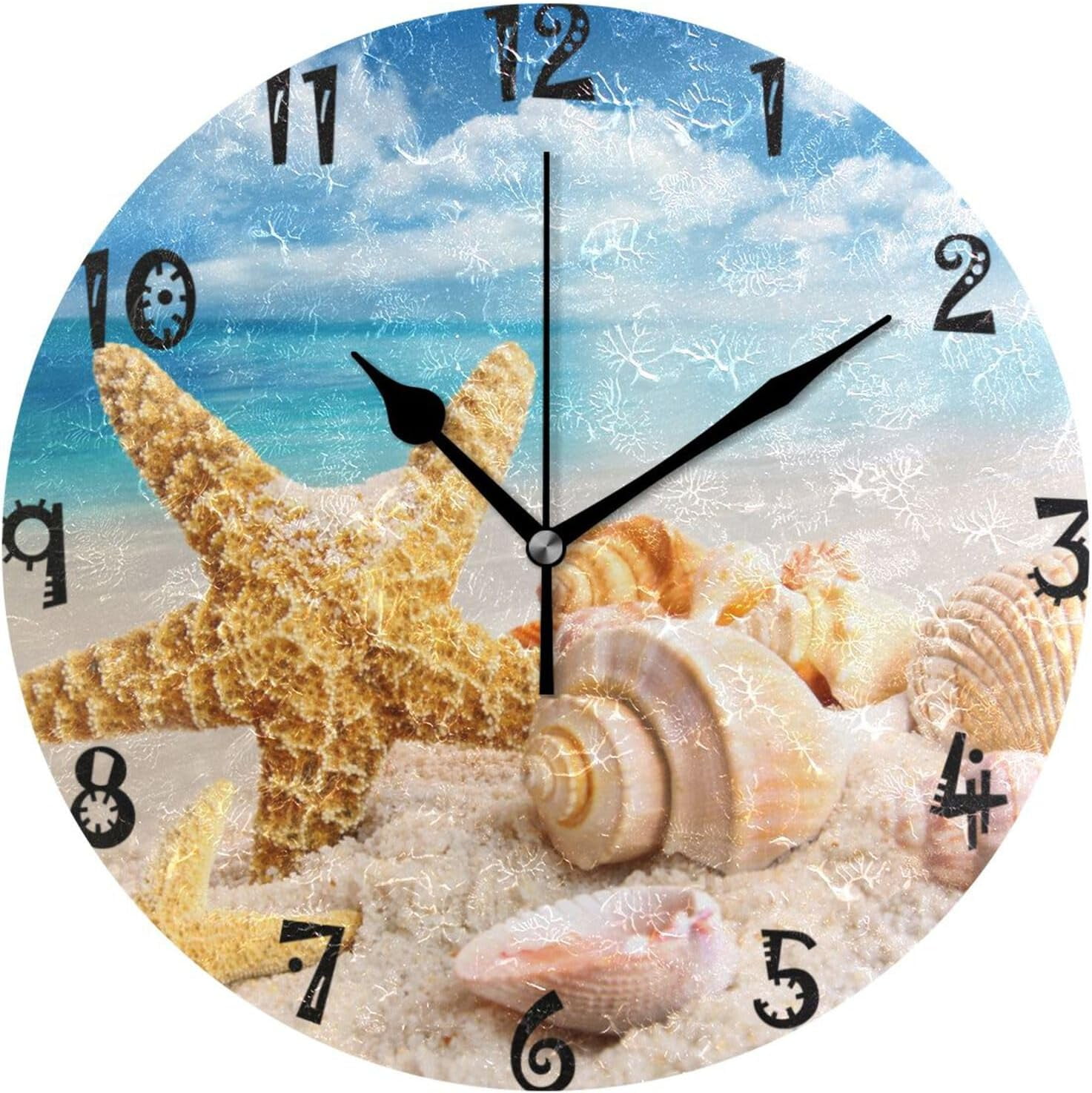 GZHJMY Starfish and Shells Wall Clock,Silent Non Ticking 10 Inch ...