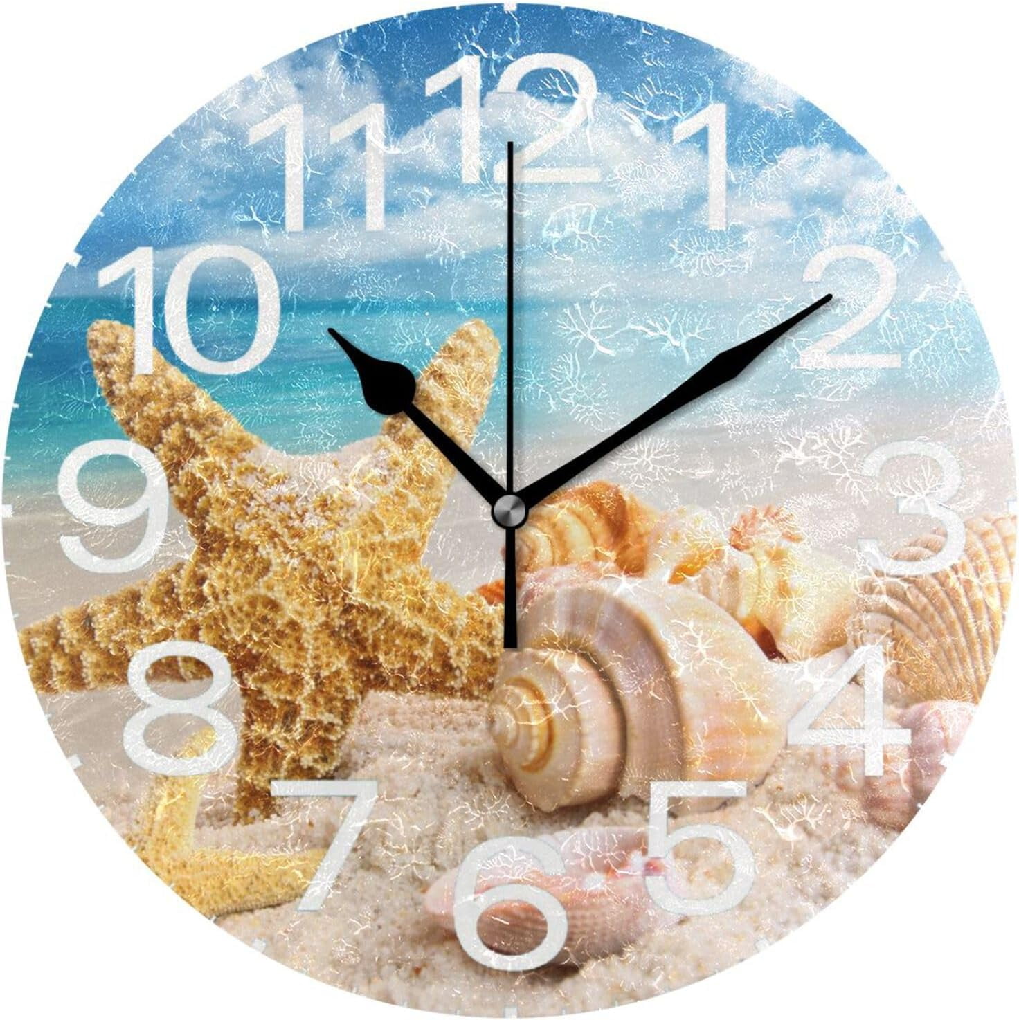 GZHJMY Starfish and Shells Wall Clock,Silent Non Ticking 10 Inch ...
