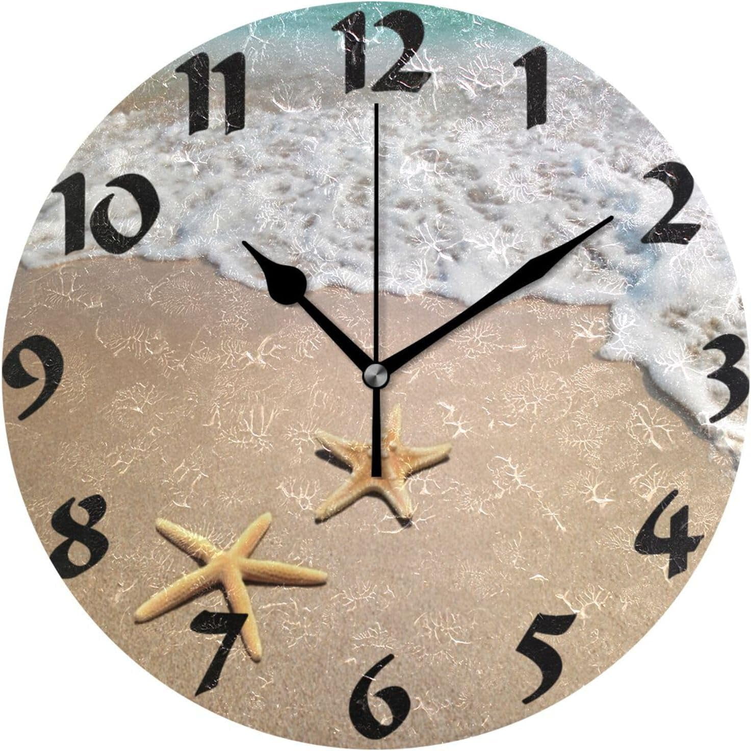 GZHJMY Starfish on Beach Wall Clock,Silent Non Ticking 10 Inch Battery ...