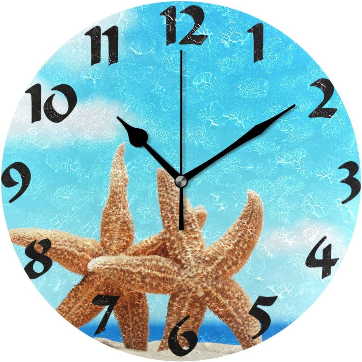 GZHJMY Starfish on Beach Wall Clock,Silent Non Ticking 10 Inch Battery ...