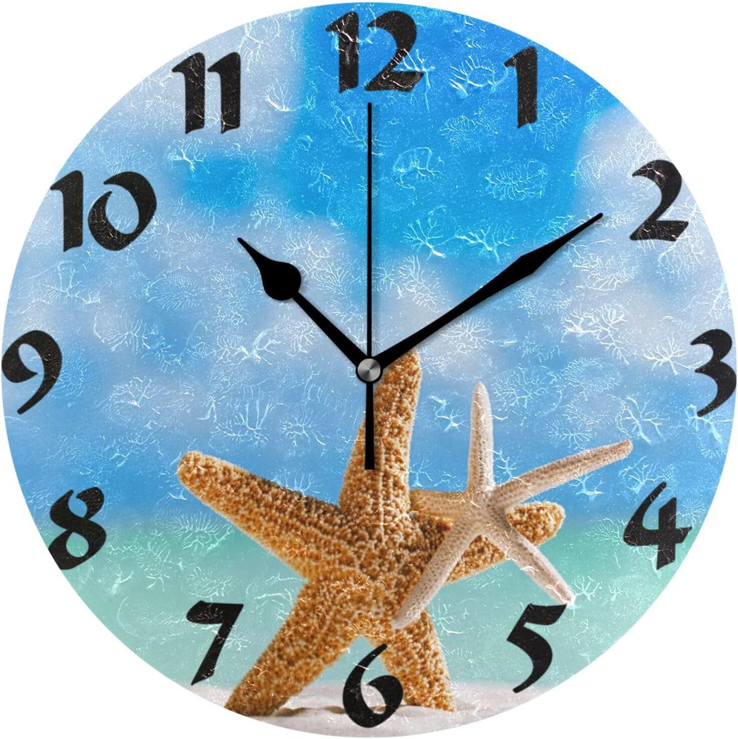 GZHJMY Starfish on Beach Wall Clock,Silent Non Ticking 10 Inch Battery ...