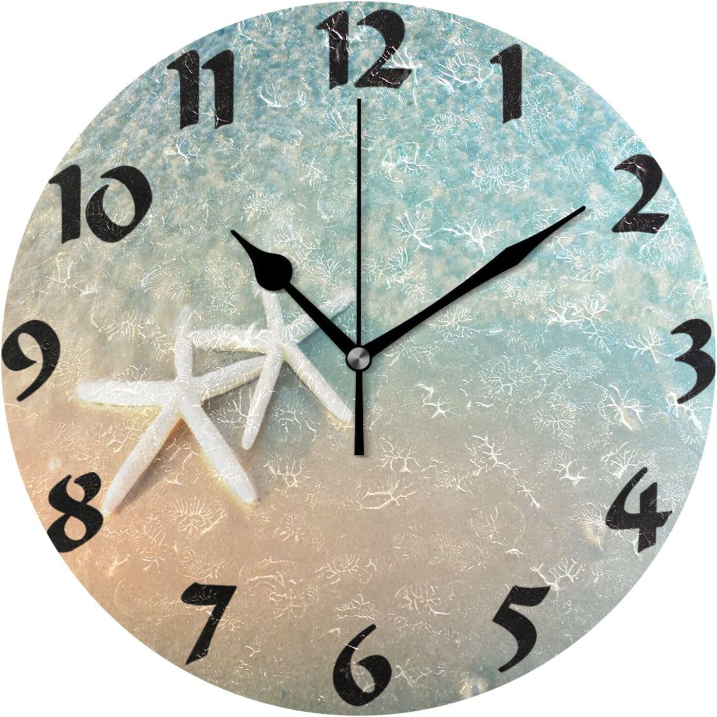 GZHJMY Starfish on Beach Wall Clock,Silent Non Ticking 10 Inch Battery ...