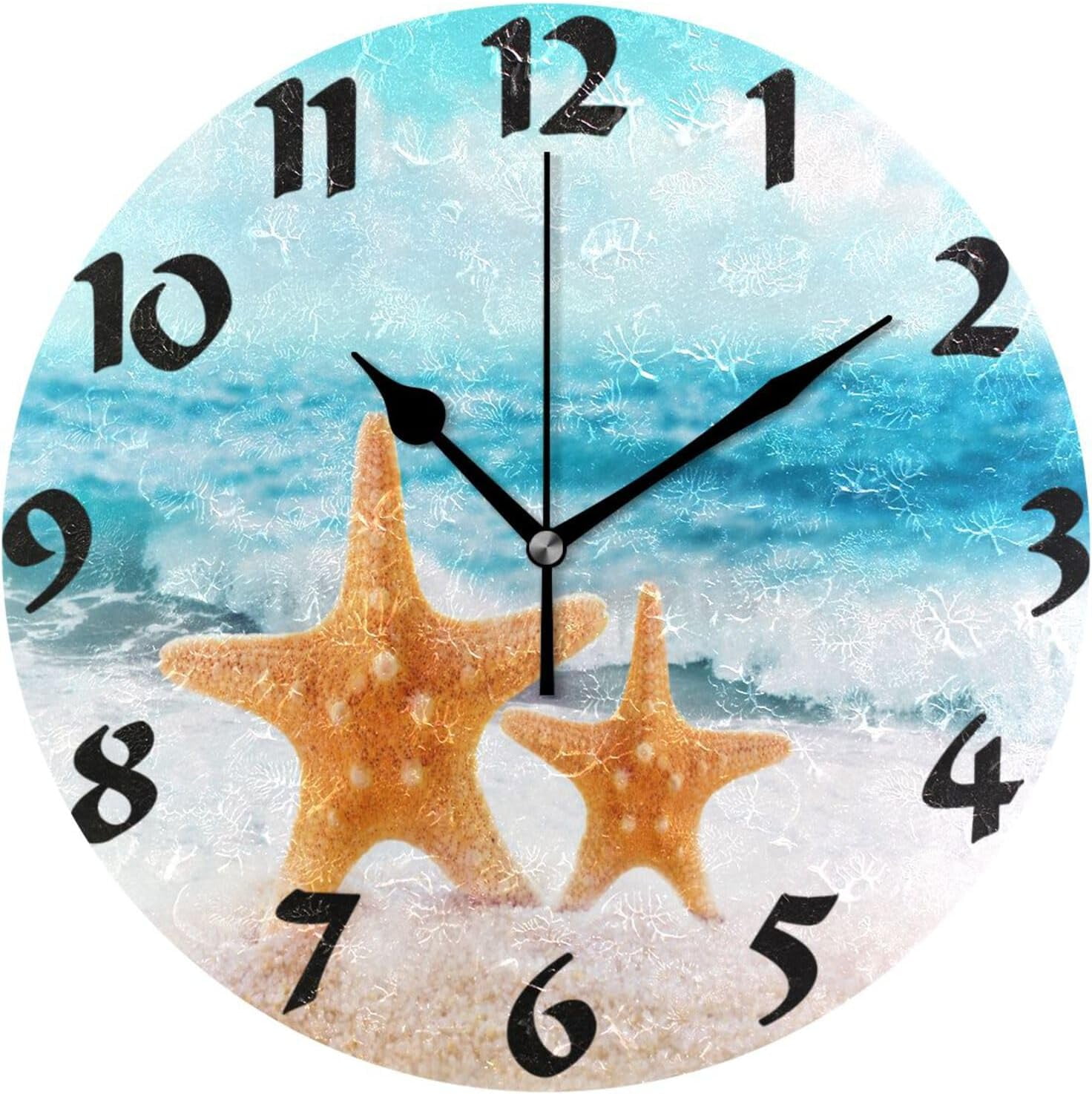 GZHJMY Starfish on The Sandy Beach Wall Clock,Silent Non Ticking 10 ...