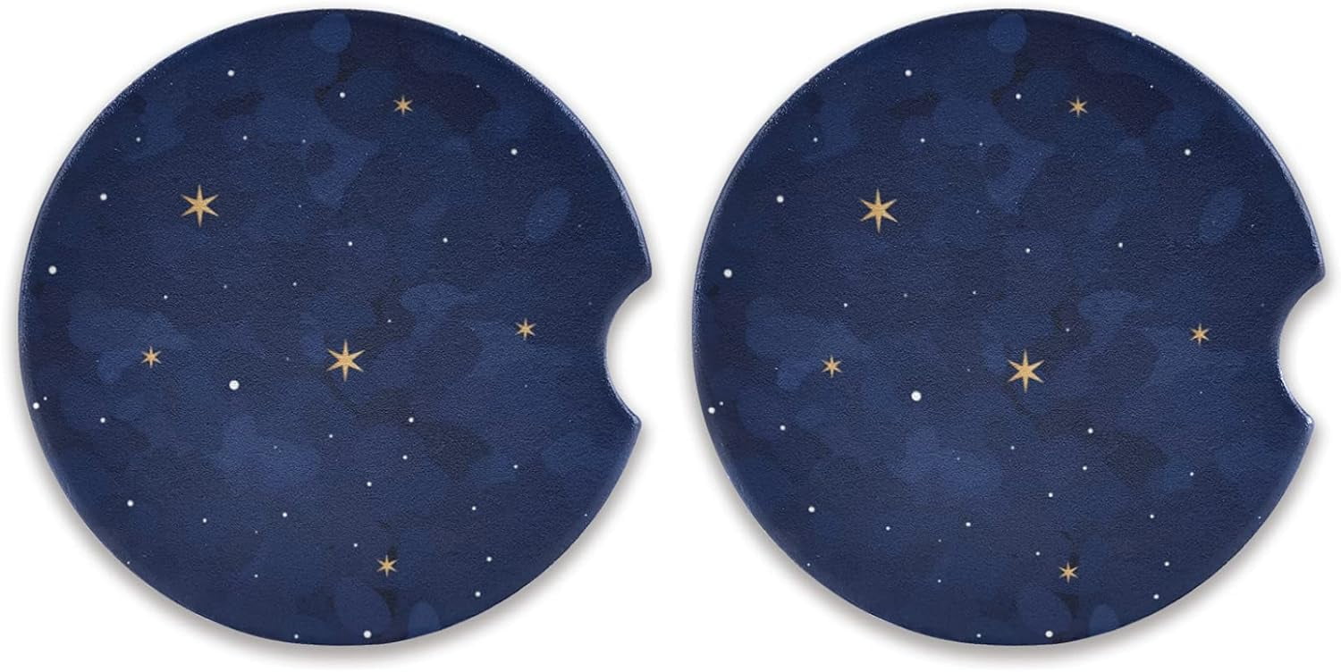 GZHJMY Starry Night Car Coasters 2 Pieces, Absorbent Ceramic Cork Base ...