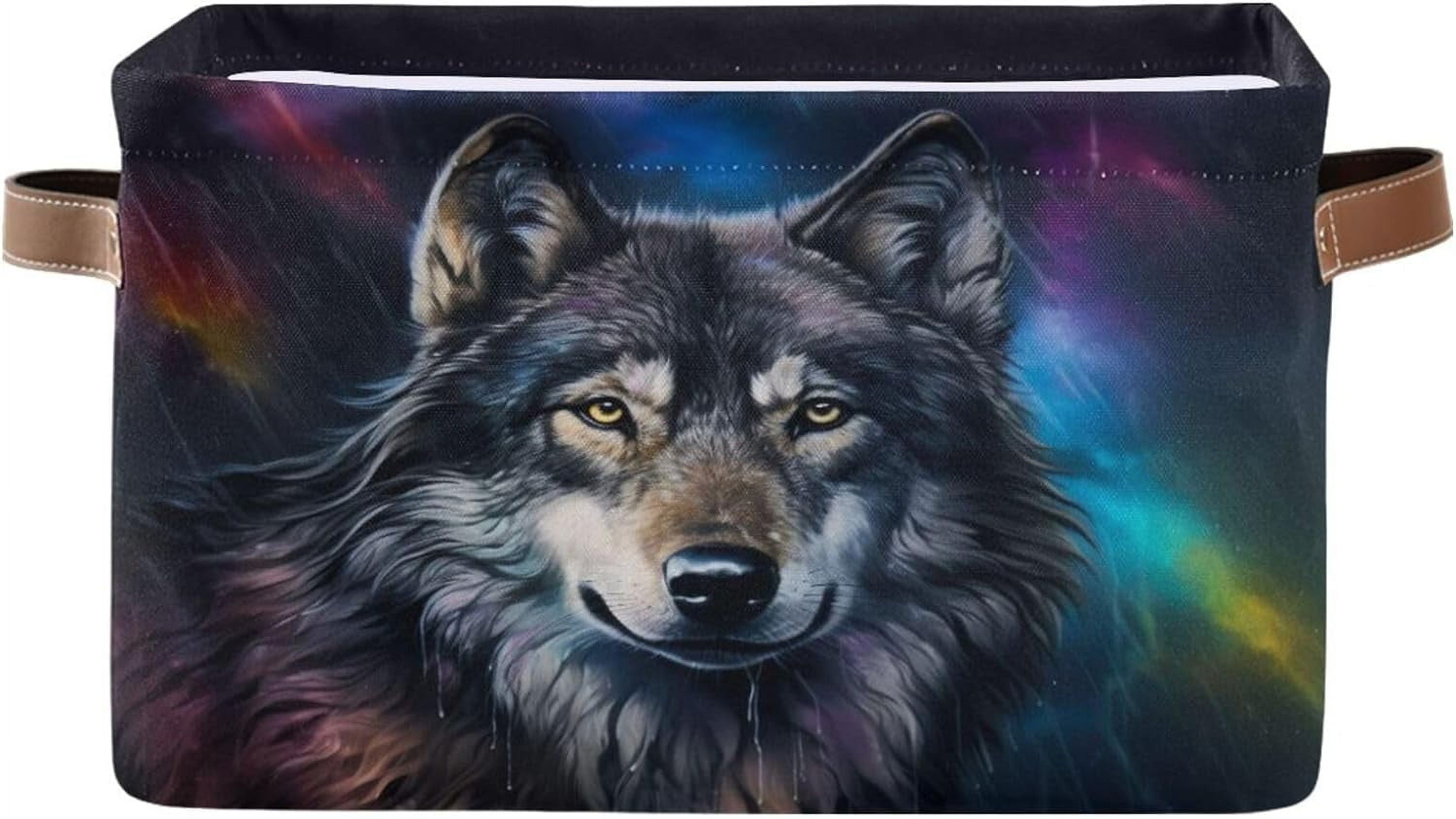 GZHJMY Starry Night Wolf Storage Bins Foldable Canvas Fabric Storage ...