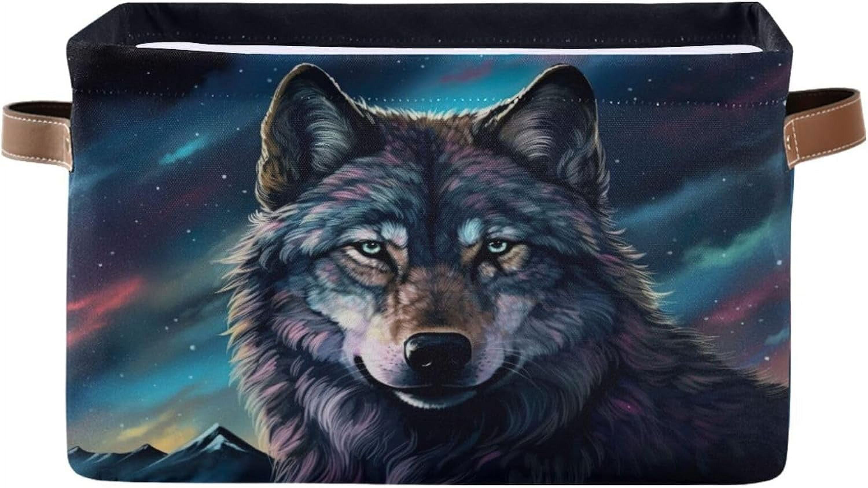 GZHJMY Starry Night Wolf Storage Bins Foldable Canvas Fabric Storage ...