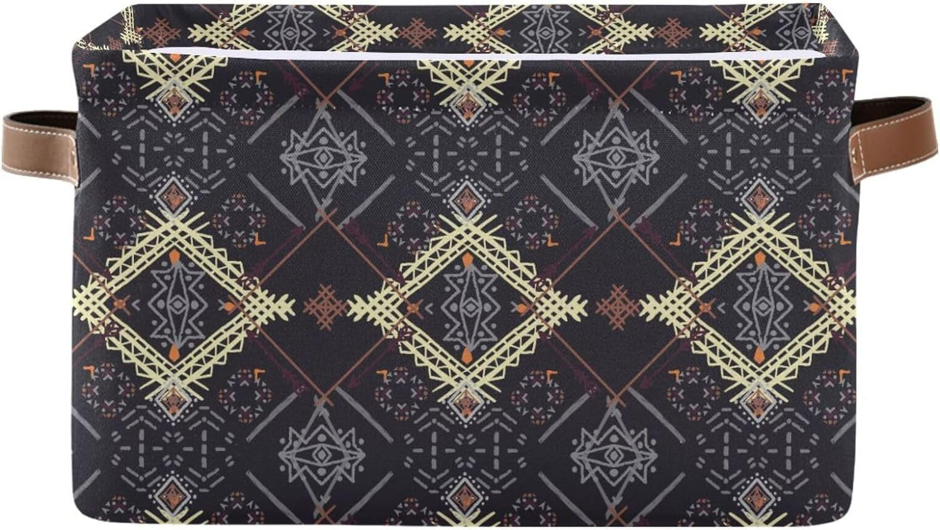 GZHJMY Storage Basket Brown Bohemian Tile Foldable Canvas Laundry Baskets Bin Waterproof Inner ...