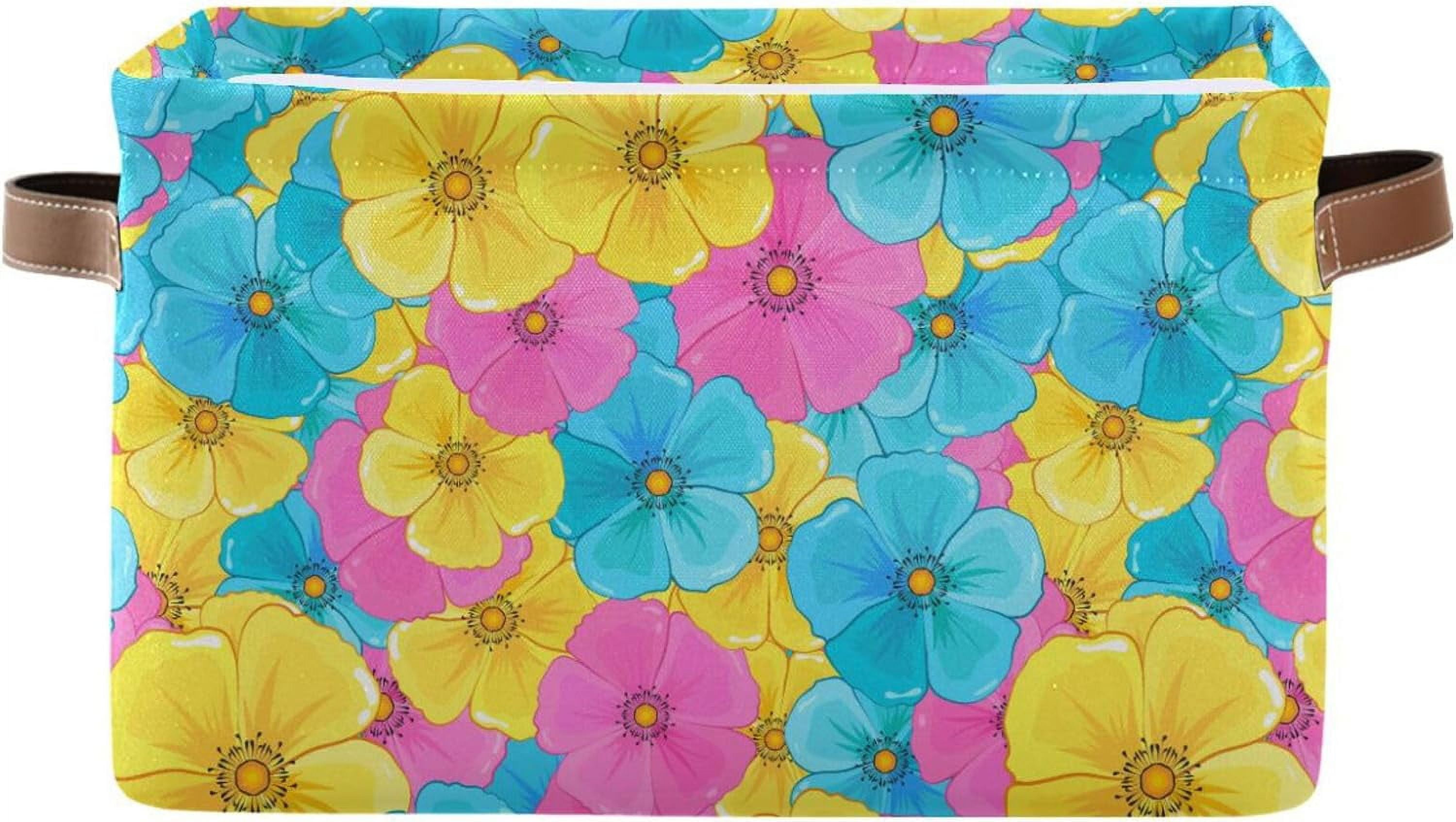 GZHJMY Storage Basket Colored Flowers Foldable Canvas Laundry Baskets ...