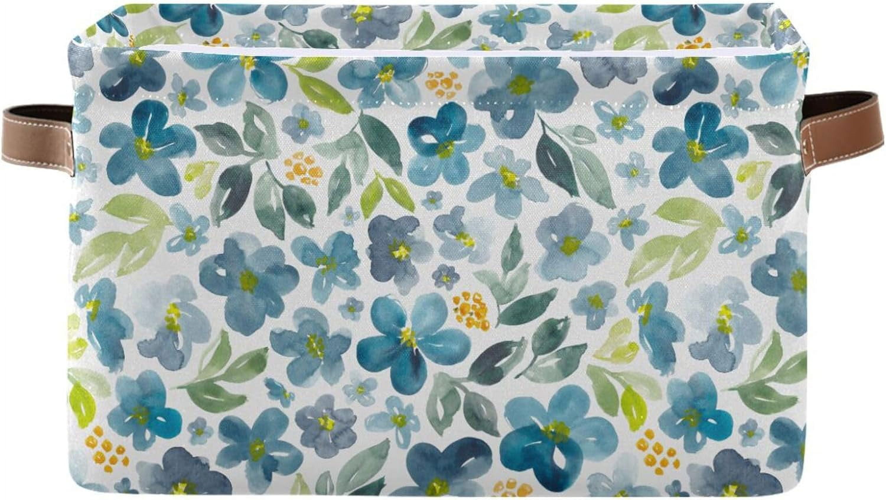 GZHJMY Storage Basket Floral Watercolor Blue Foldable Canvas Laundry ...