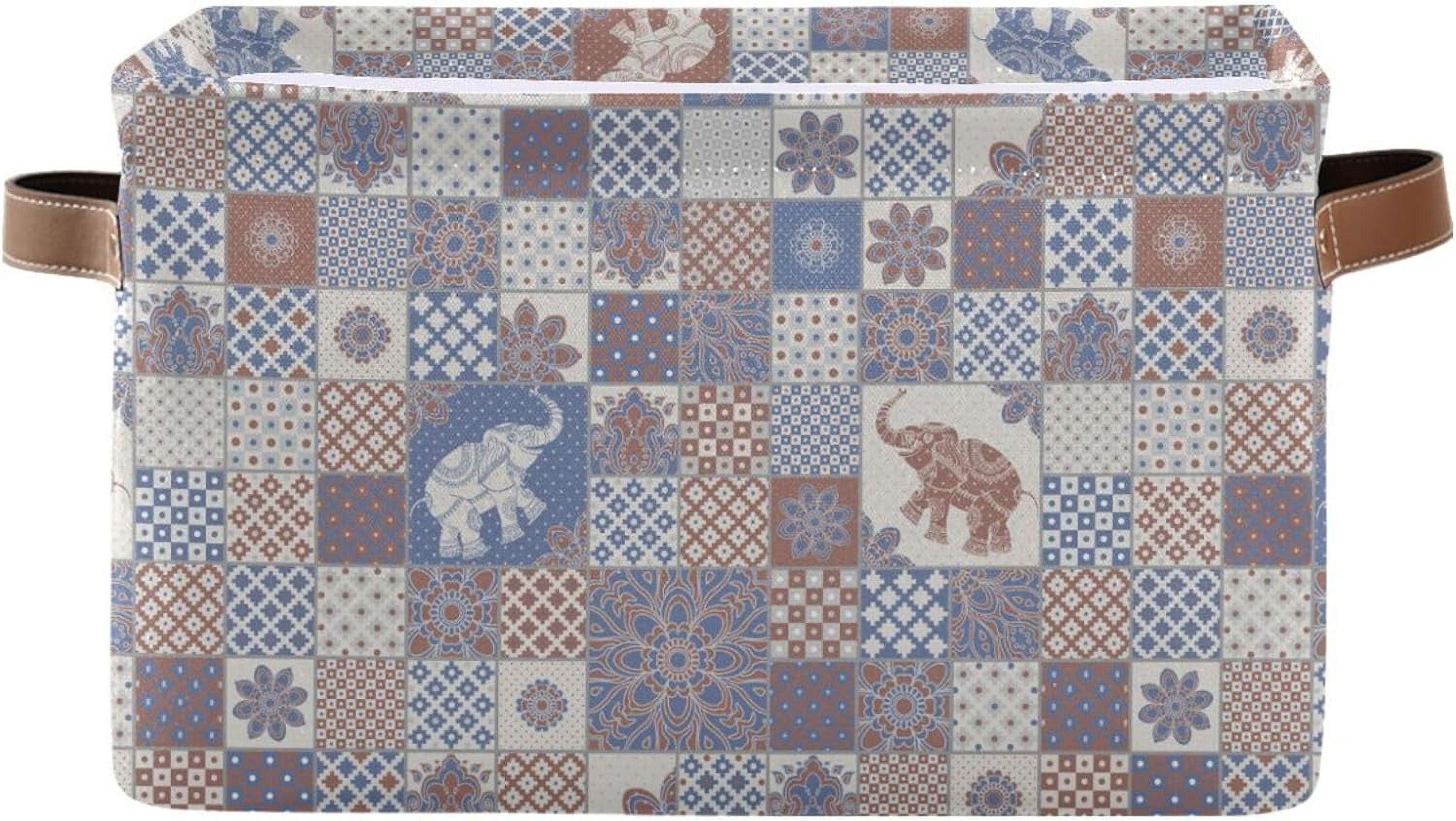 GZHJMY Storage Basket Plaid Boho Elephant Foldable Canvas Laundry ...