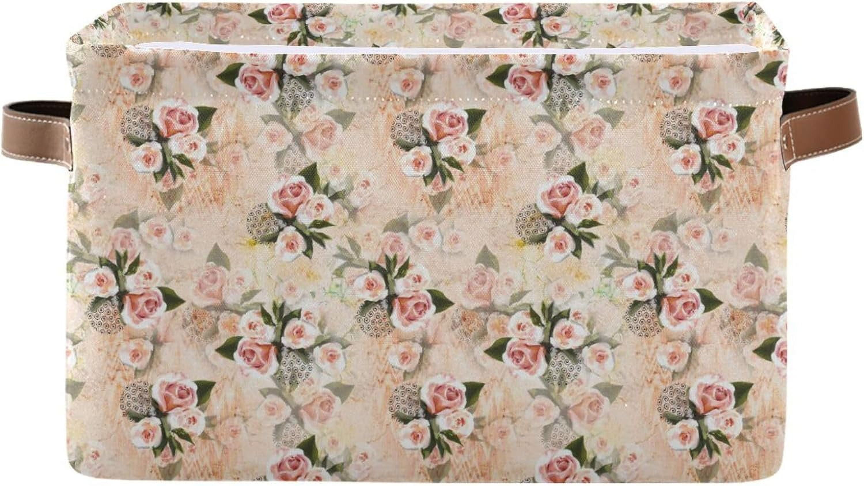 GZHJMY Storage Basket Retro Flowers Foldable Canvas Laundry Baskets Bin ...