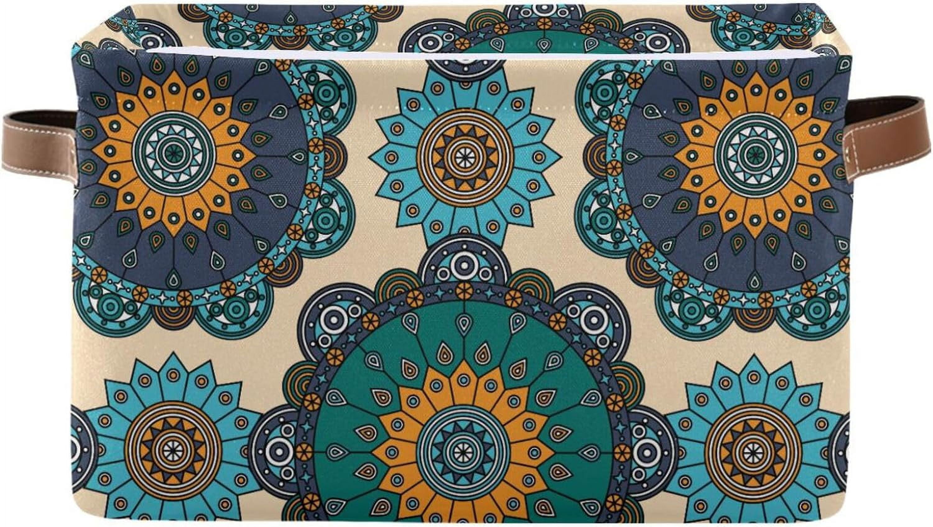 GZHJMY Storage Basket Teal Mandala Foldable Canvas Laundry Baskets Bin ...