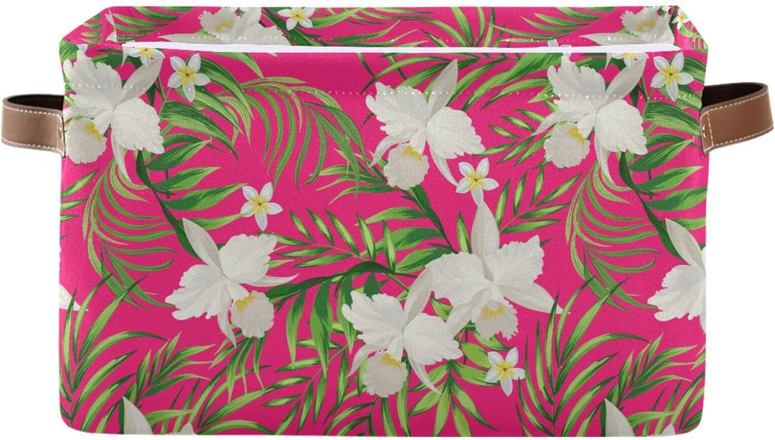 GZHJMY Storage Basket Tropical Floral Pink Foldable Canvas Laundry ...