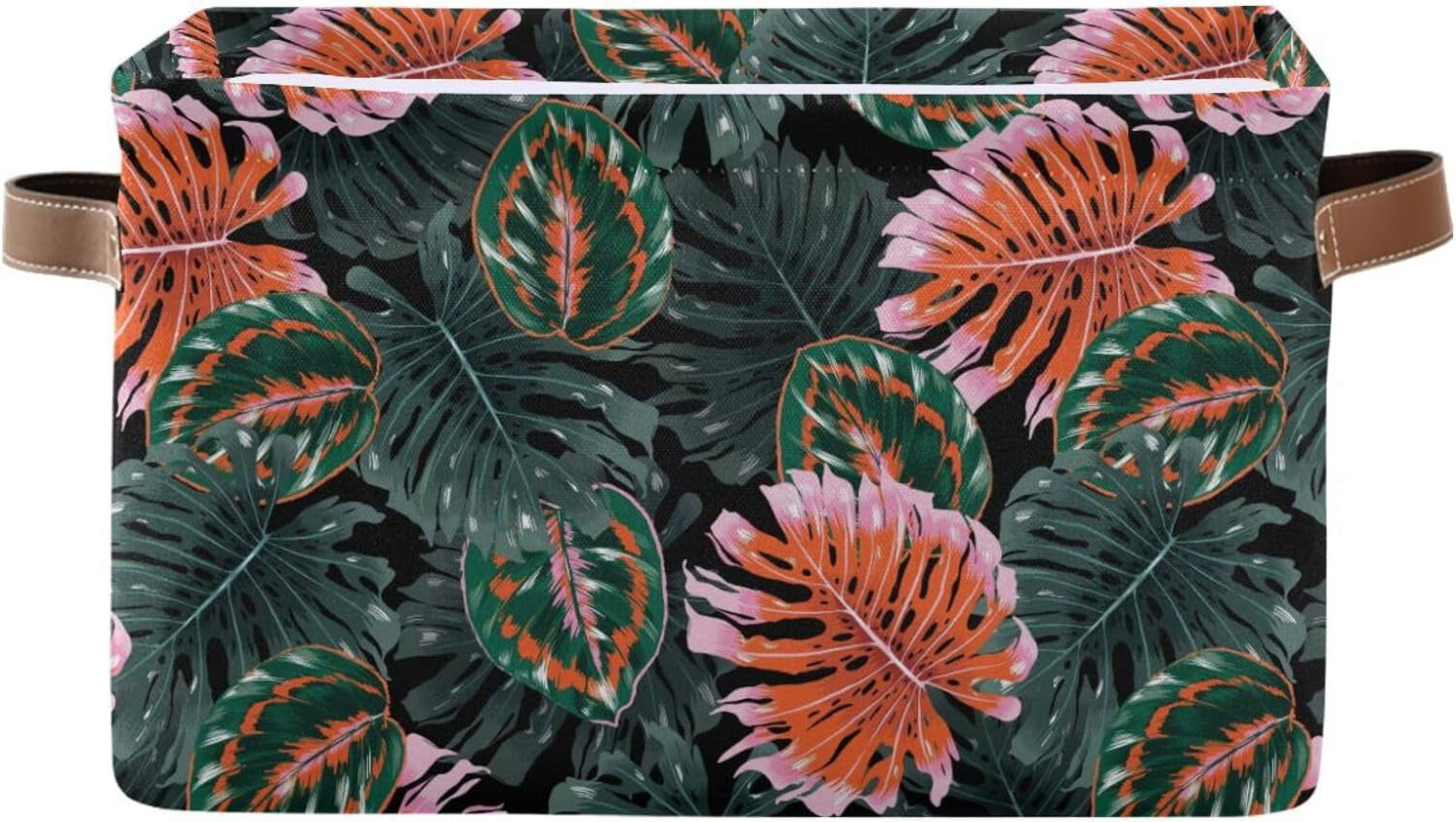 GZHJMY Storage Basket Tropical Palm Leaves Foldable Canvas Laundry ...