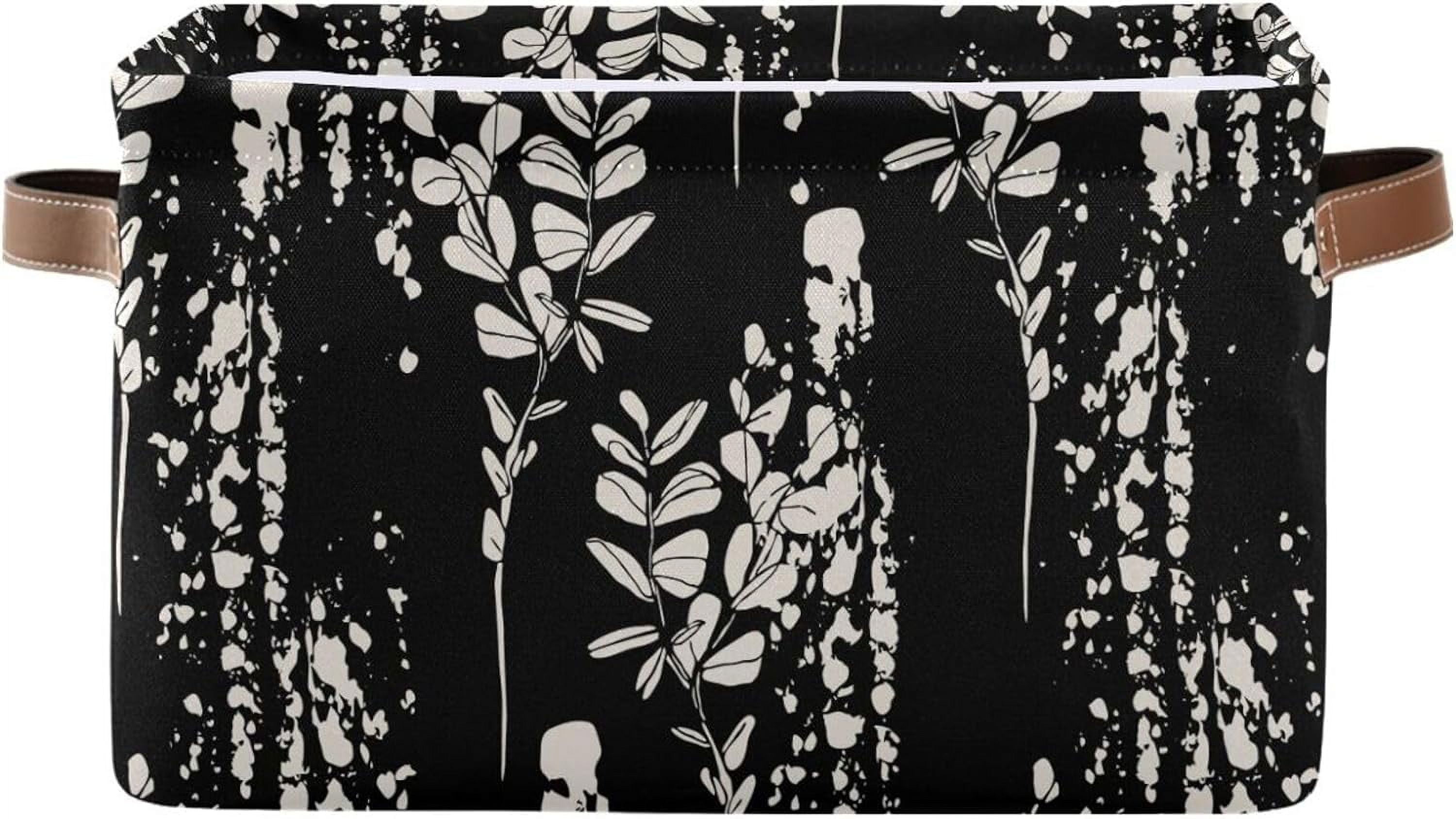 GZHJMY Storage Basket Vintage Black Leave Foldable Canvas Laundry ...