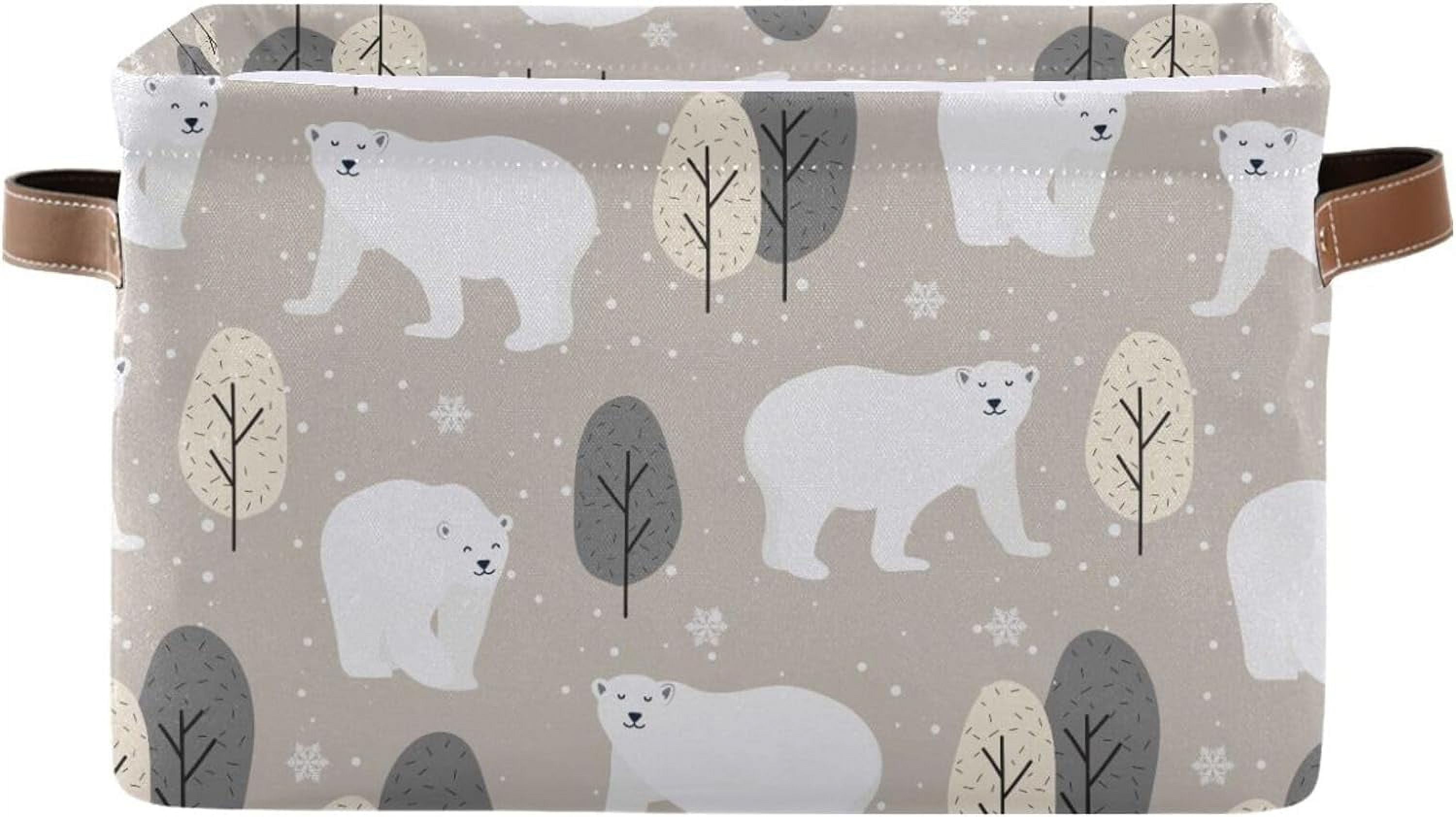 GZHJMY Storage Basket Winter Cartoon Bear Foldable Canvas Laundry Baskets Bin Waterproof Inner ...