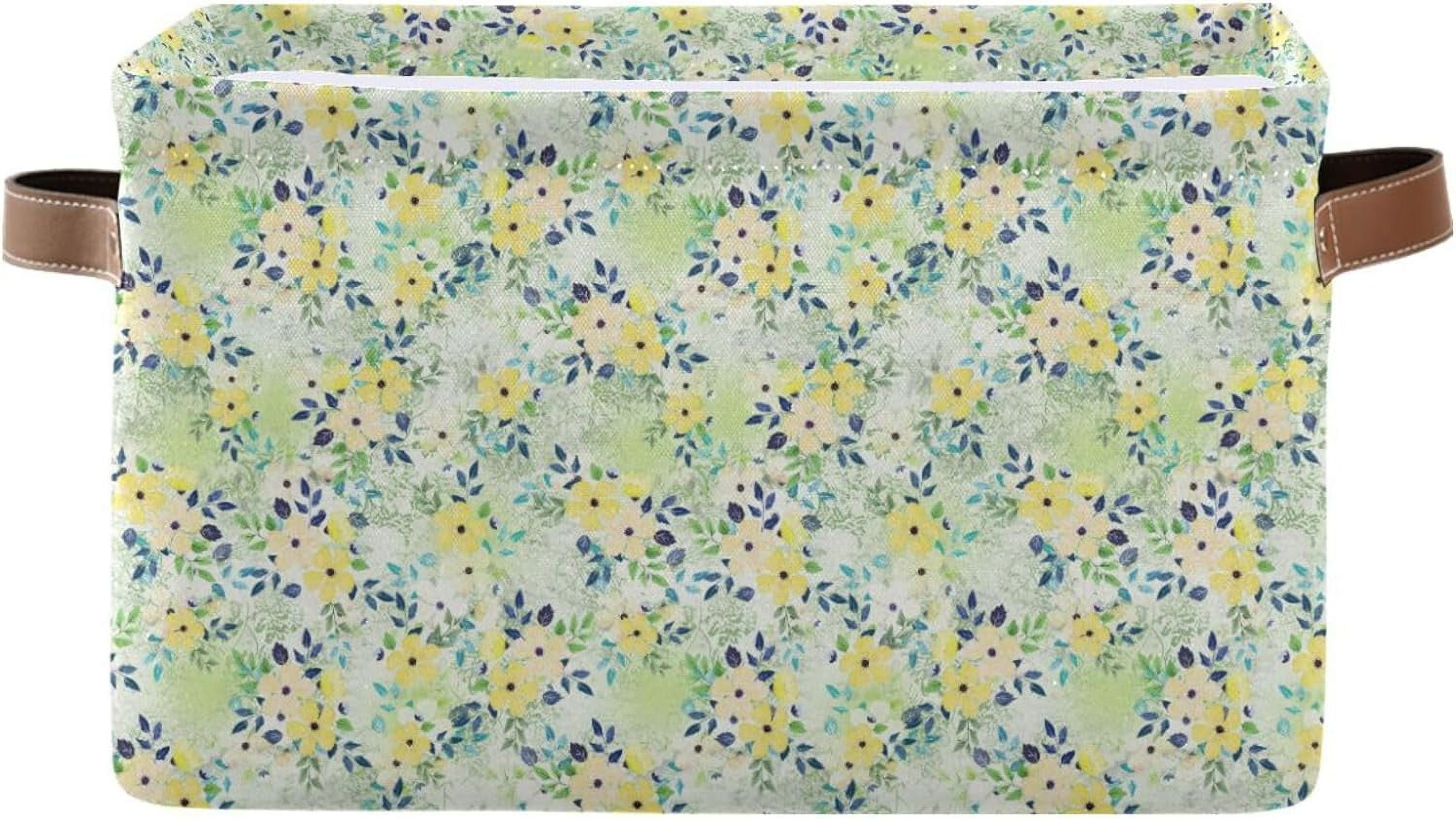 GZHJMY Storage Basket Yellow Green Flowers Foldable Canvas Laundry ...