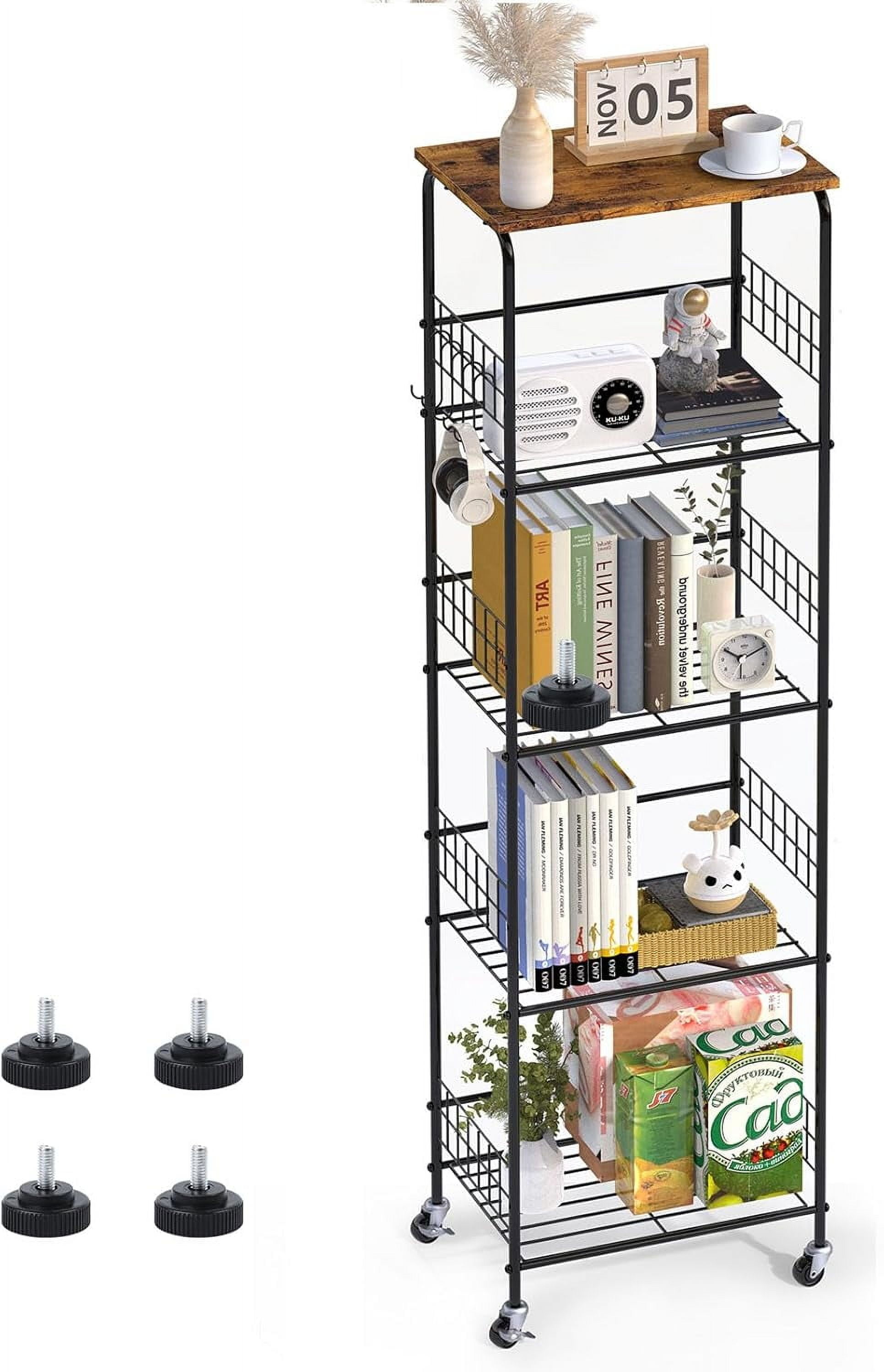 GZHJMY Storage Shelves with Wheels 5 Tier Metal Rolling Shelves Free ...