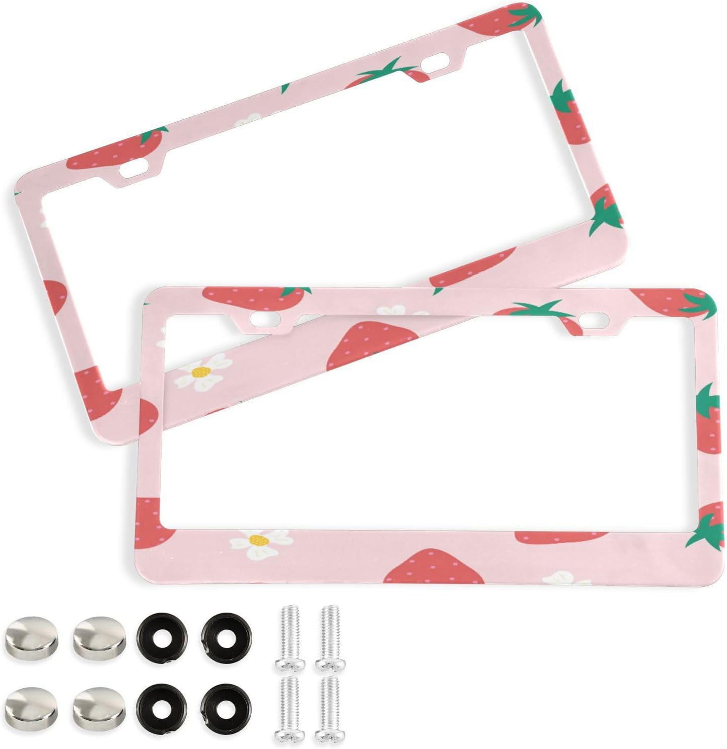 GZHJMY Strawberry Flowers Car License Plate Frame, 2 Pack Aluminum ...