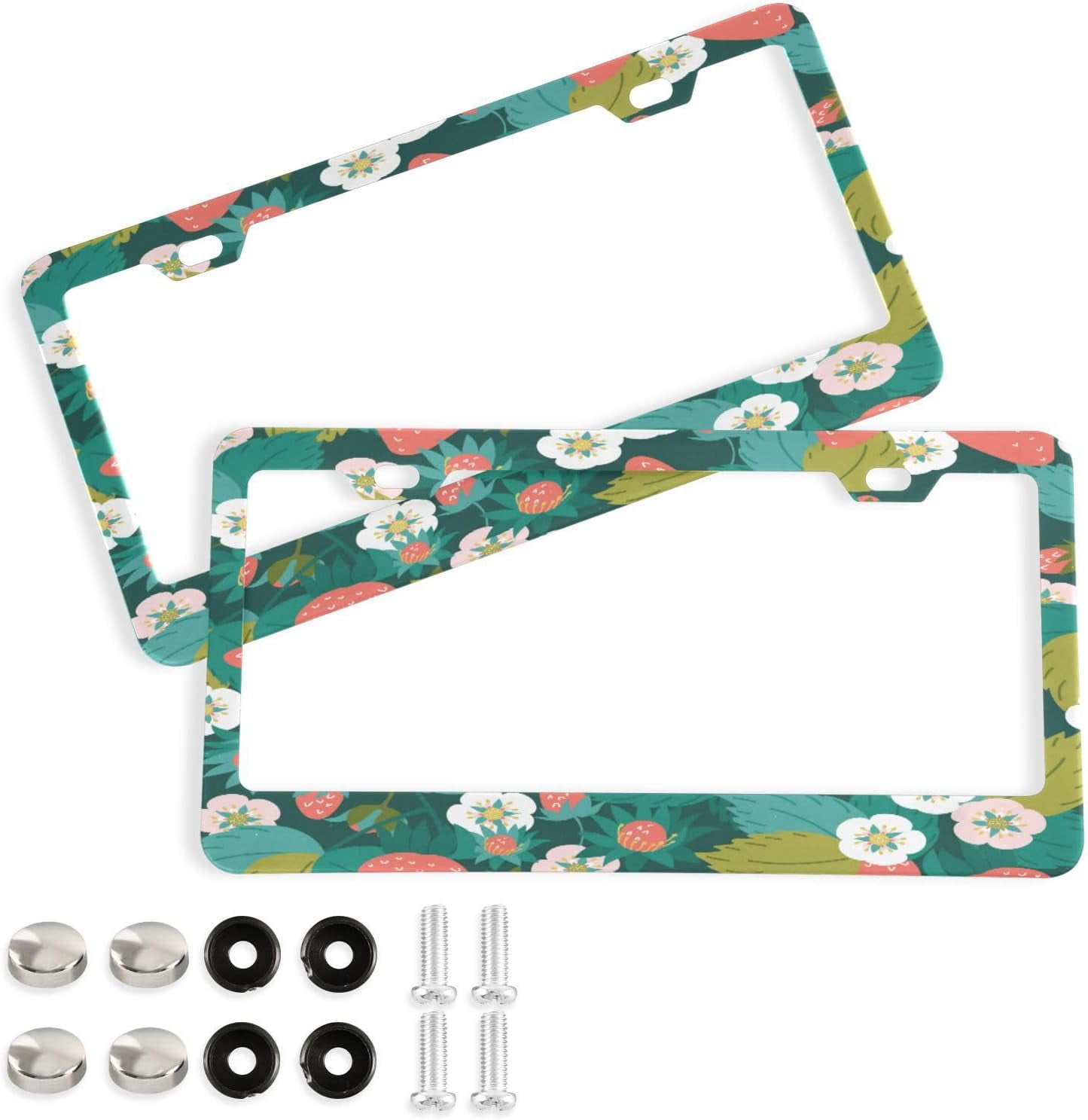 GZHJMY Strawberry Flowers License Plate Frame 2 Pack 2 Holes Car ...