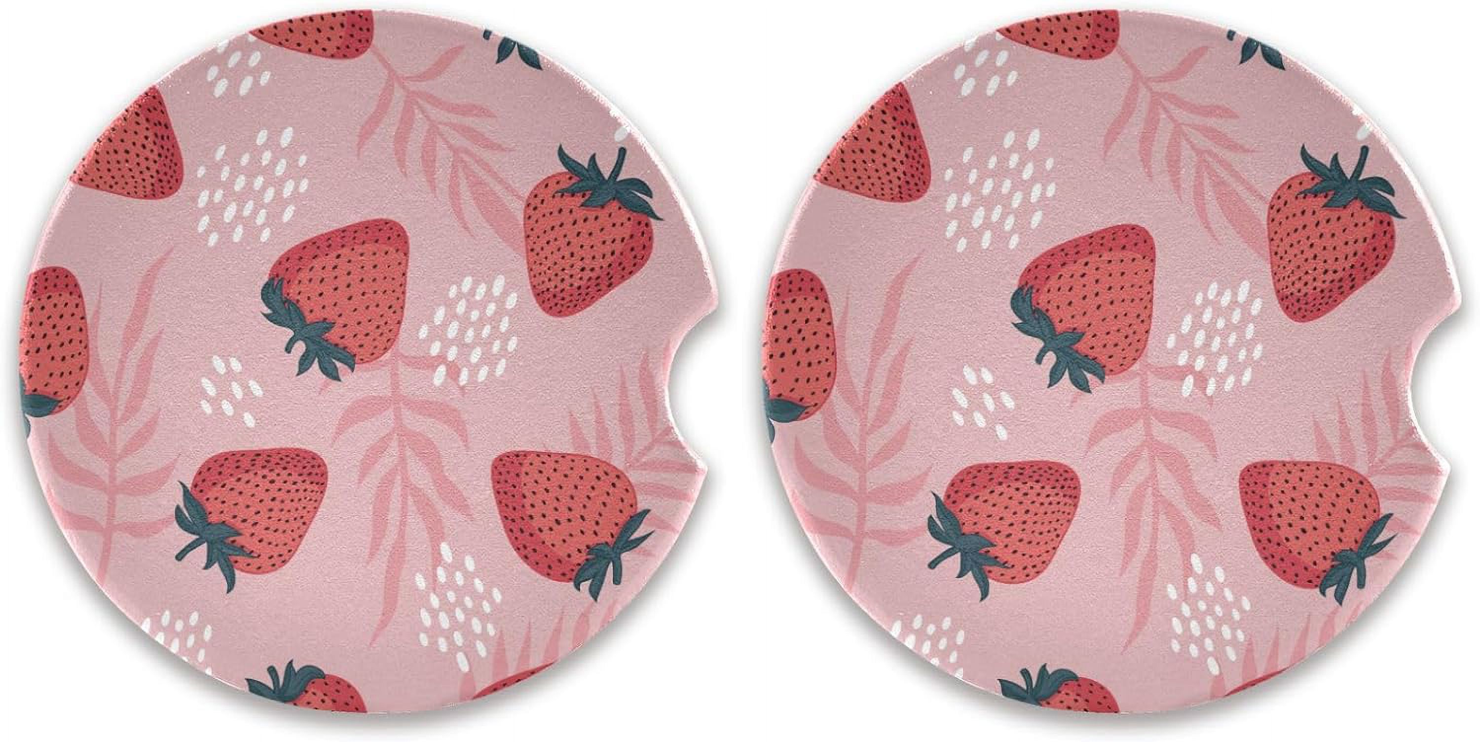 GZHJMY Strawberry Pink Floral Car Coasters 2 Pack Drinks Absorbent ...